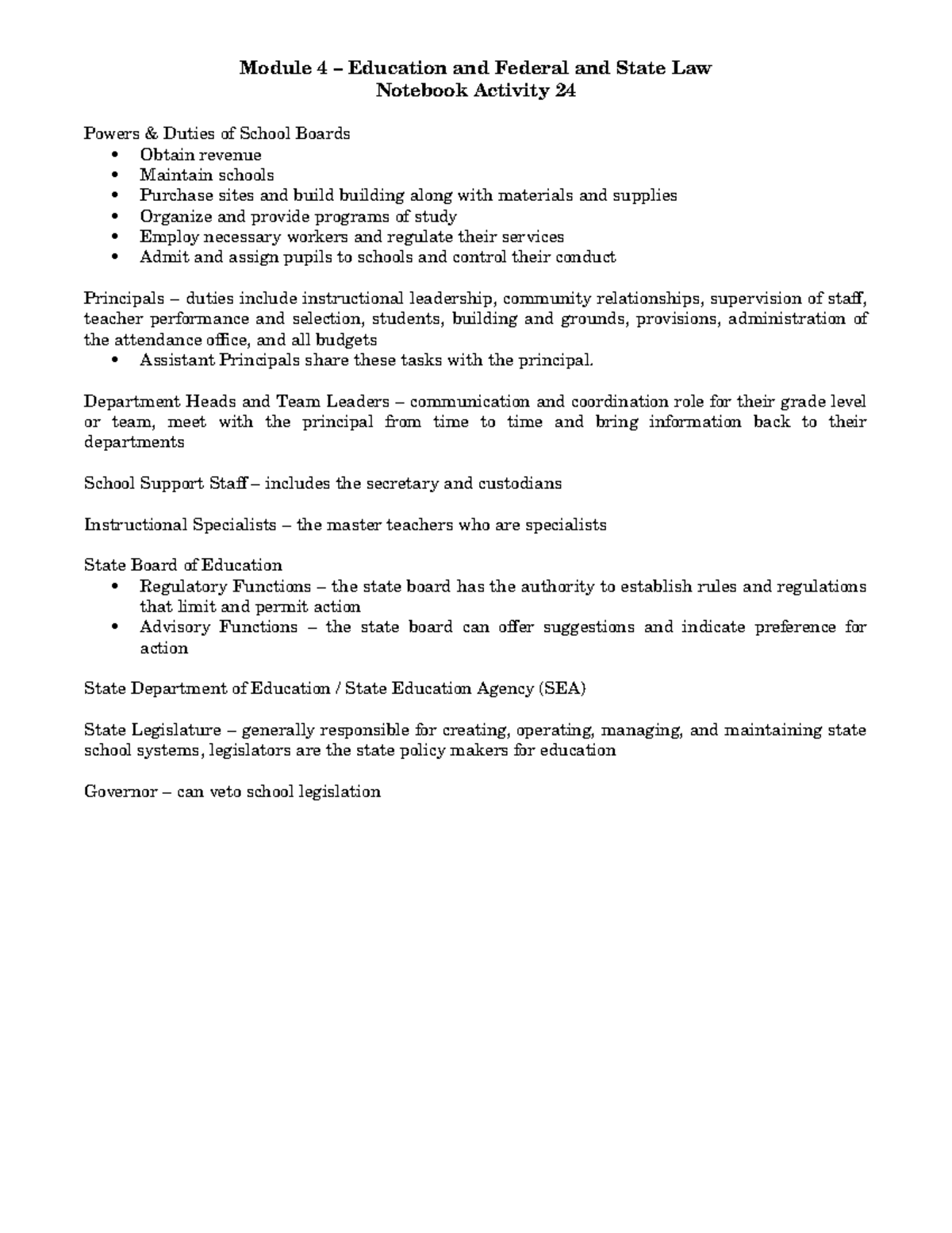 Education and Federal and State Law Notebook Activities - Studocu