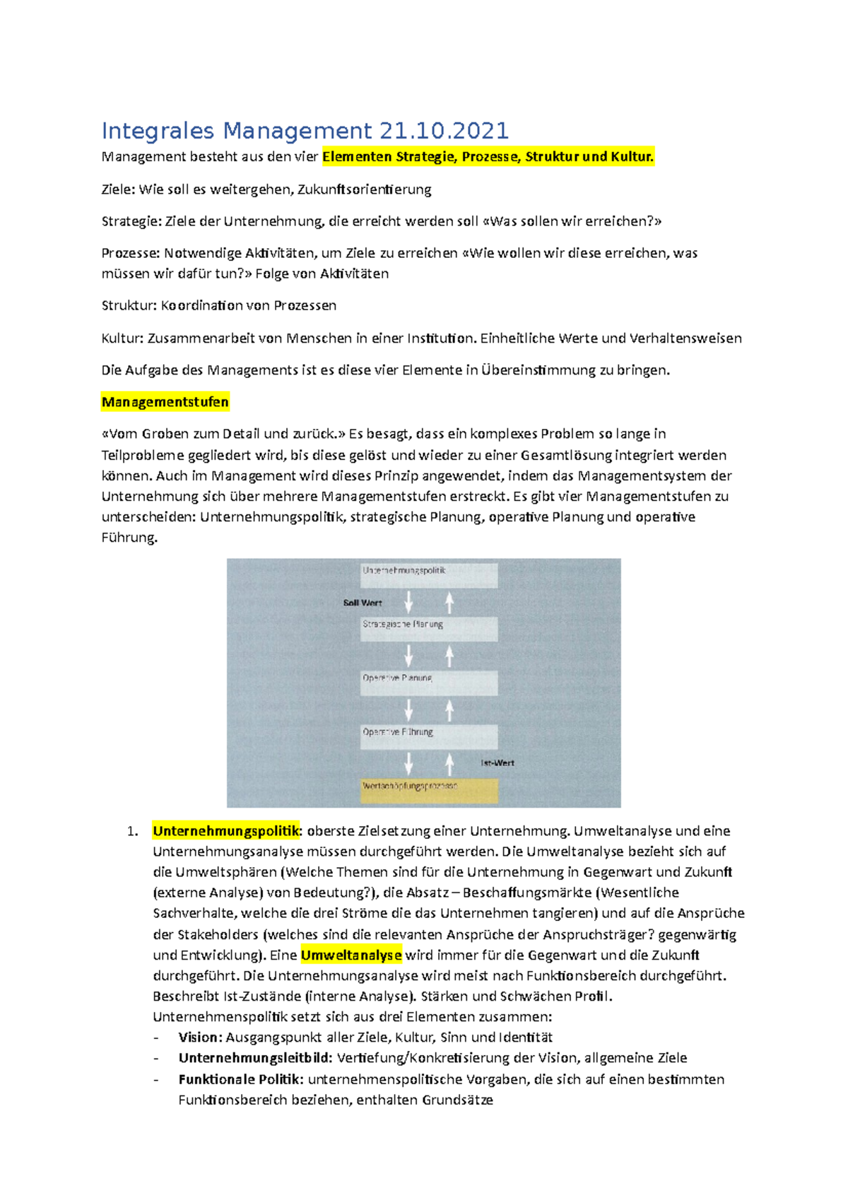 Integrales Management 21 - Management besteht aus den vier Elementen ...