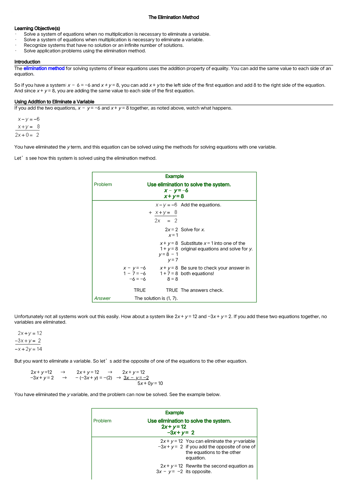 The Elimination Method Patterns And Algebra The Elimination Method
