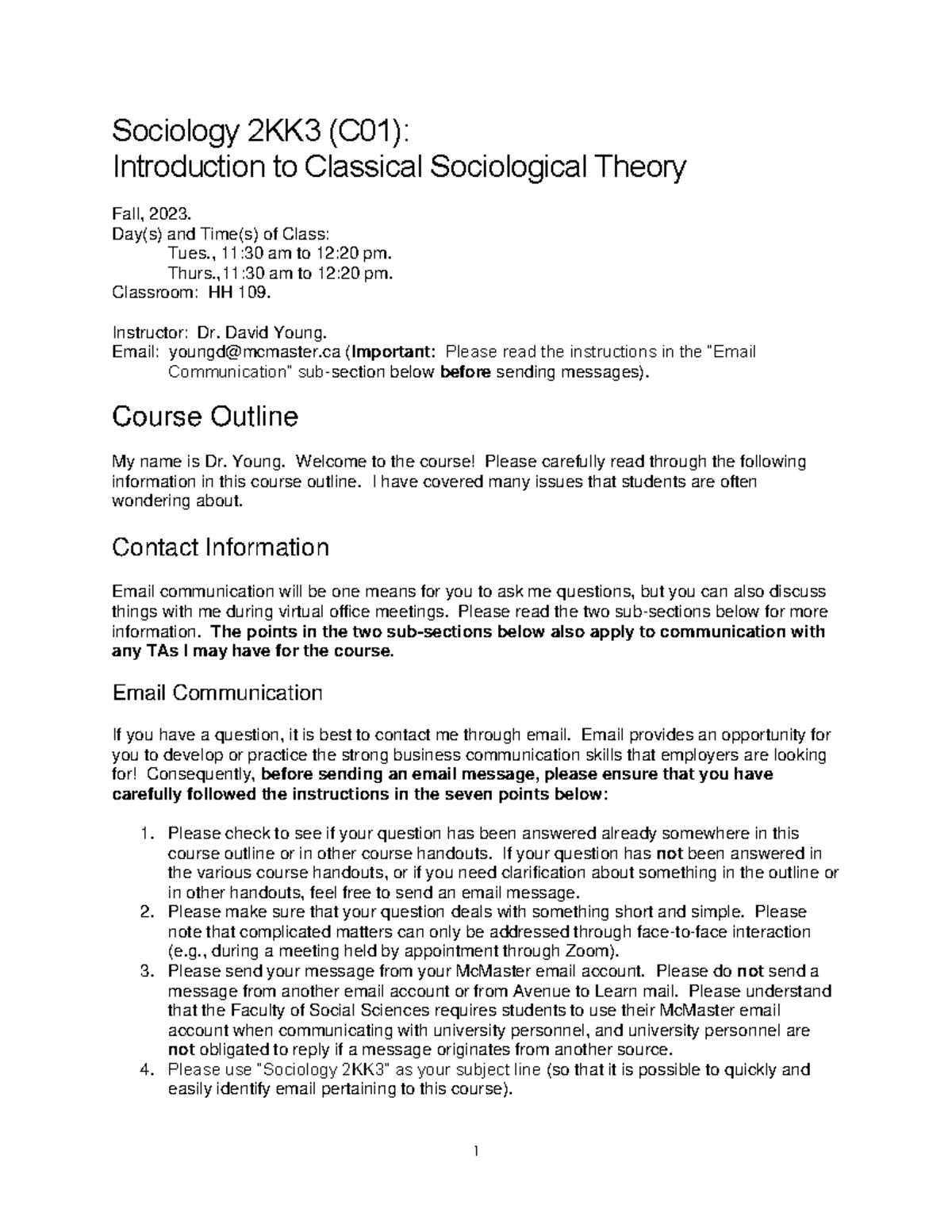 Sociol 2kk3 course outline - Sociology 2KK3 (C01): Introduction to ...