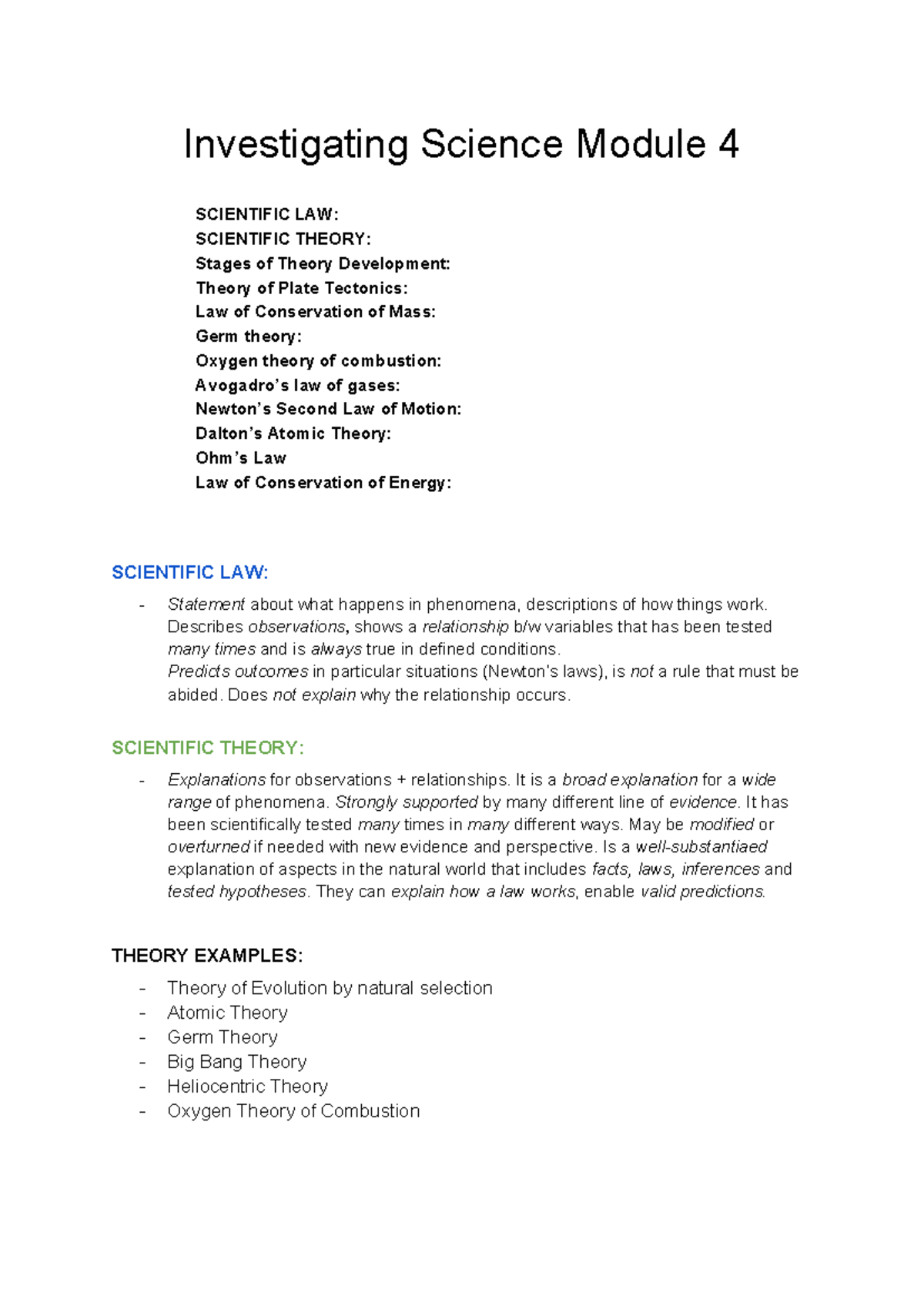 Investigating Science Module 4 Notes - Investigating Science Module 4 ...