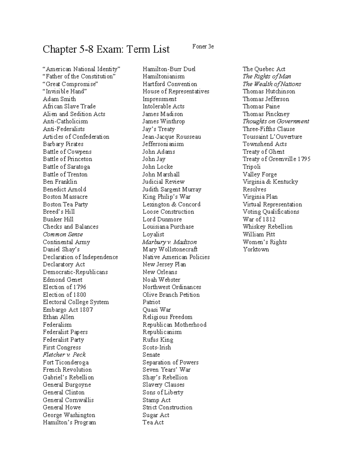 GML Ch 5-8 Exam List - YEdd - Chapter 5-8 Exam: Term List Foner 3e ...