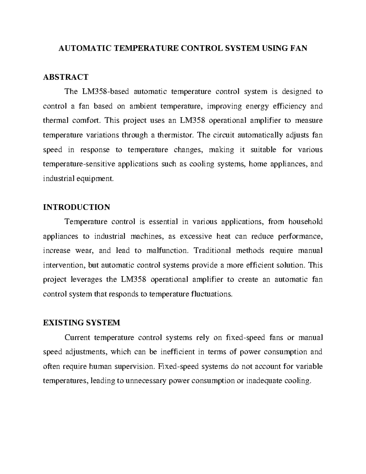 Automatic Temperature Control System Using FAN - AUTOMATIC TEMPERATURE ...