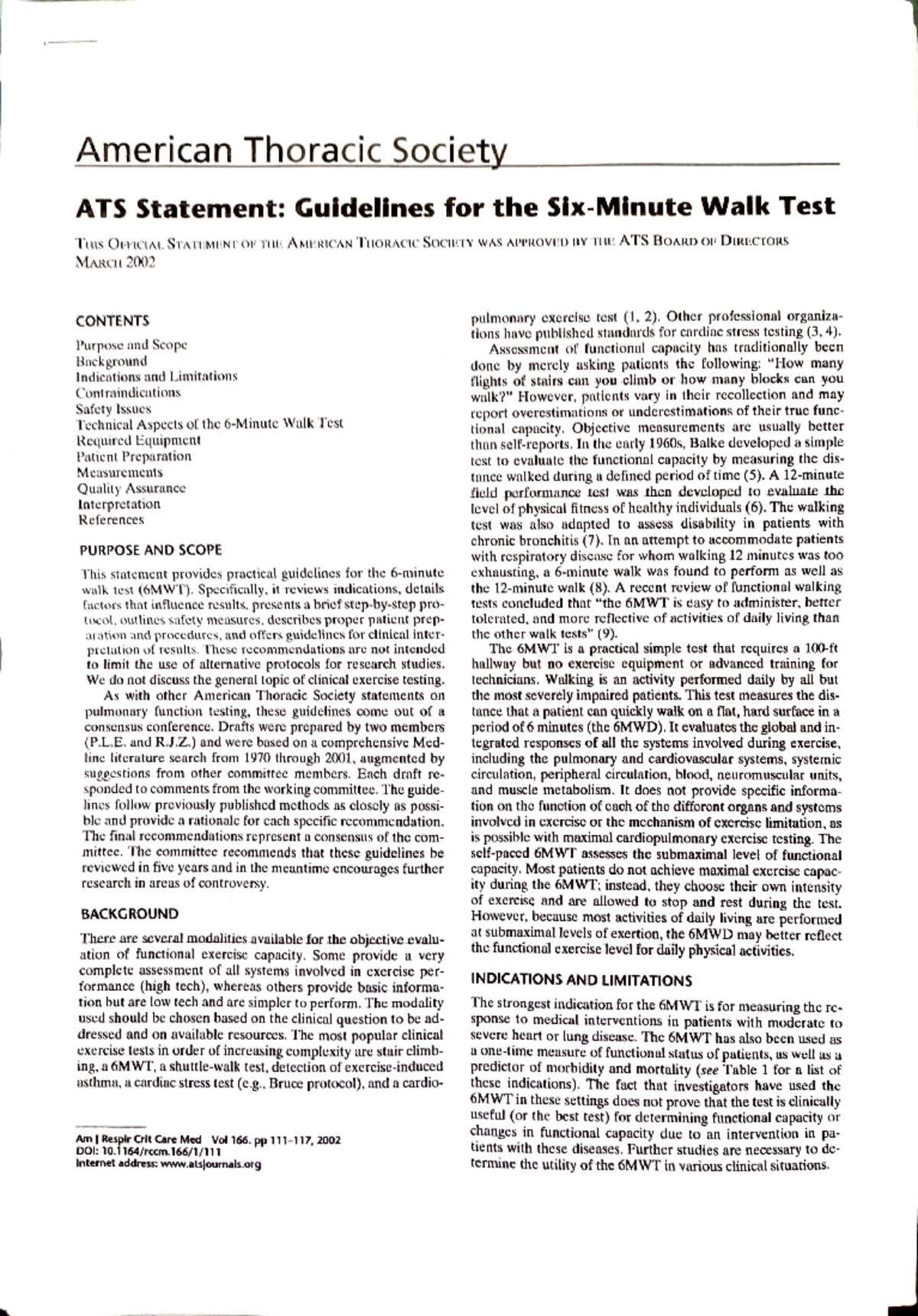 Cardioo - American Thoracic Society ATS Statement: Guidelines for the ...