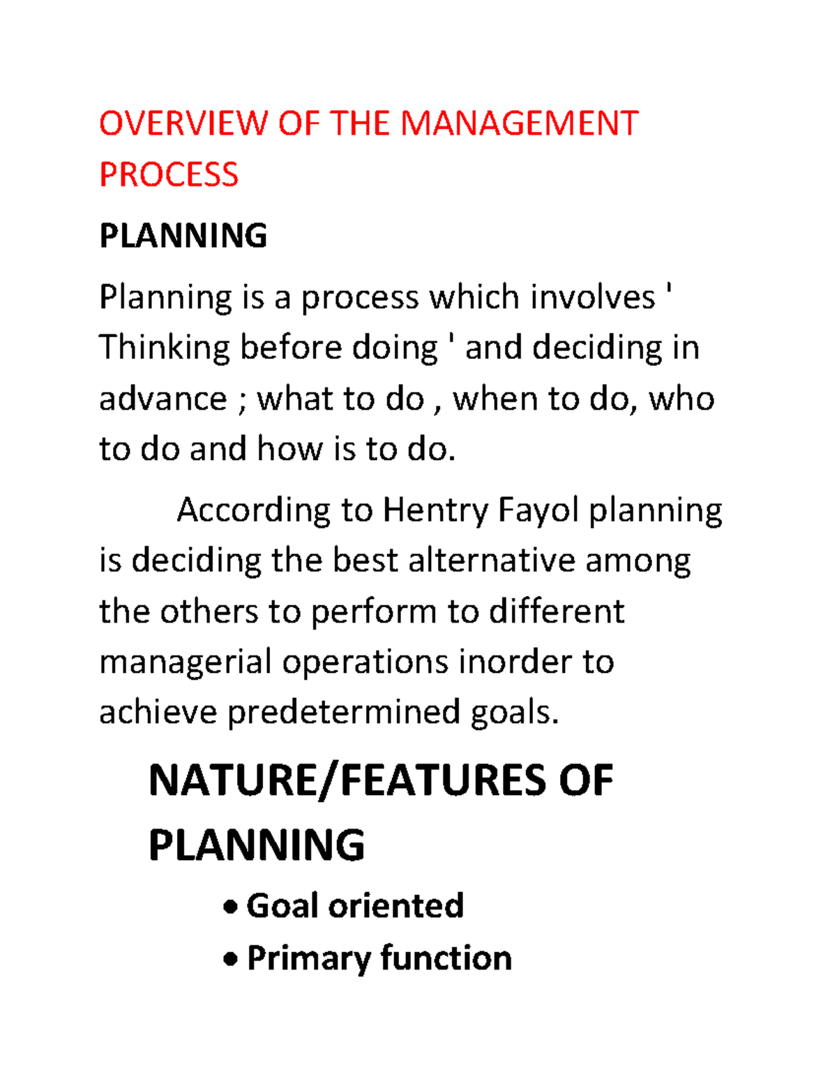 Overview of the management process - OVERVIEW OF THE MANAGEMENT PROCESS ...