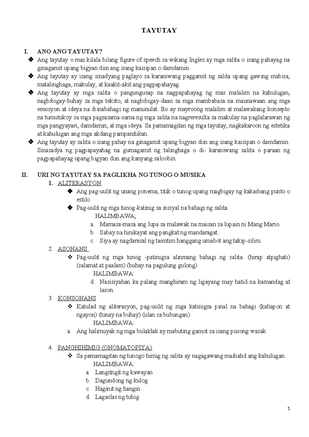 Tayutay - TAYUTAY I. ANO ANG TAYUTAY? Ang tayutay o mas kilala bilang ...