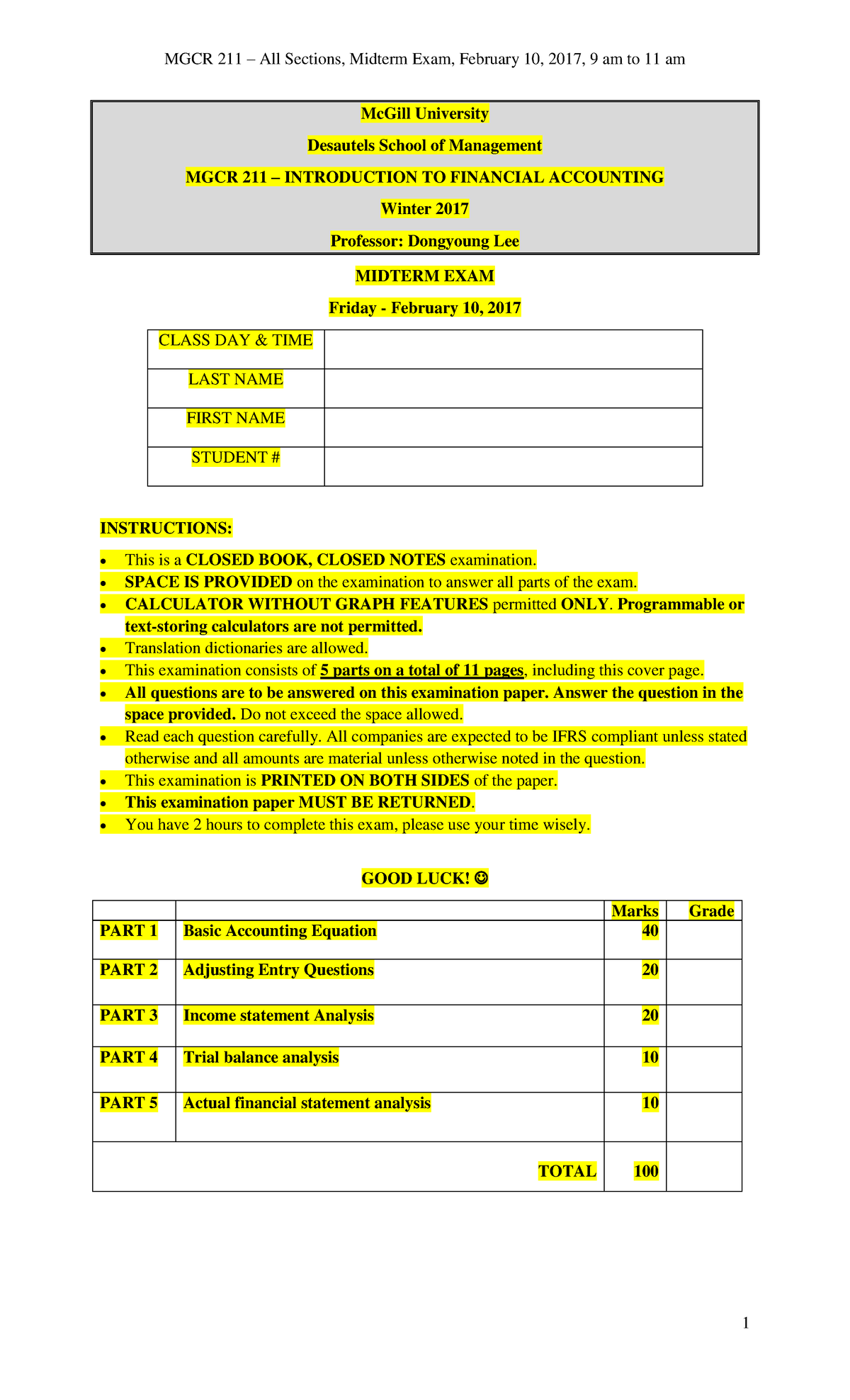 MGCR 211 Midterm Winter 2017 Solution - McGill University Desautels School of Management MGCR ...