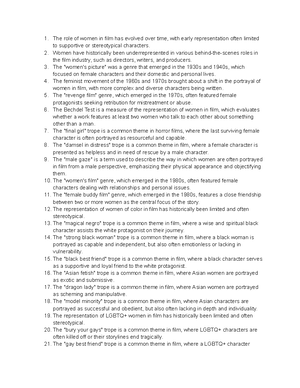 HW q a- Women In Film - Homework: full questions and answers can be ...