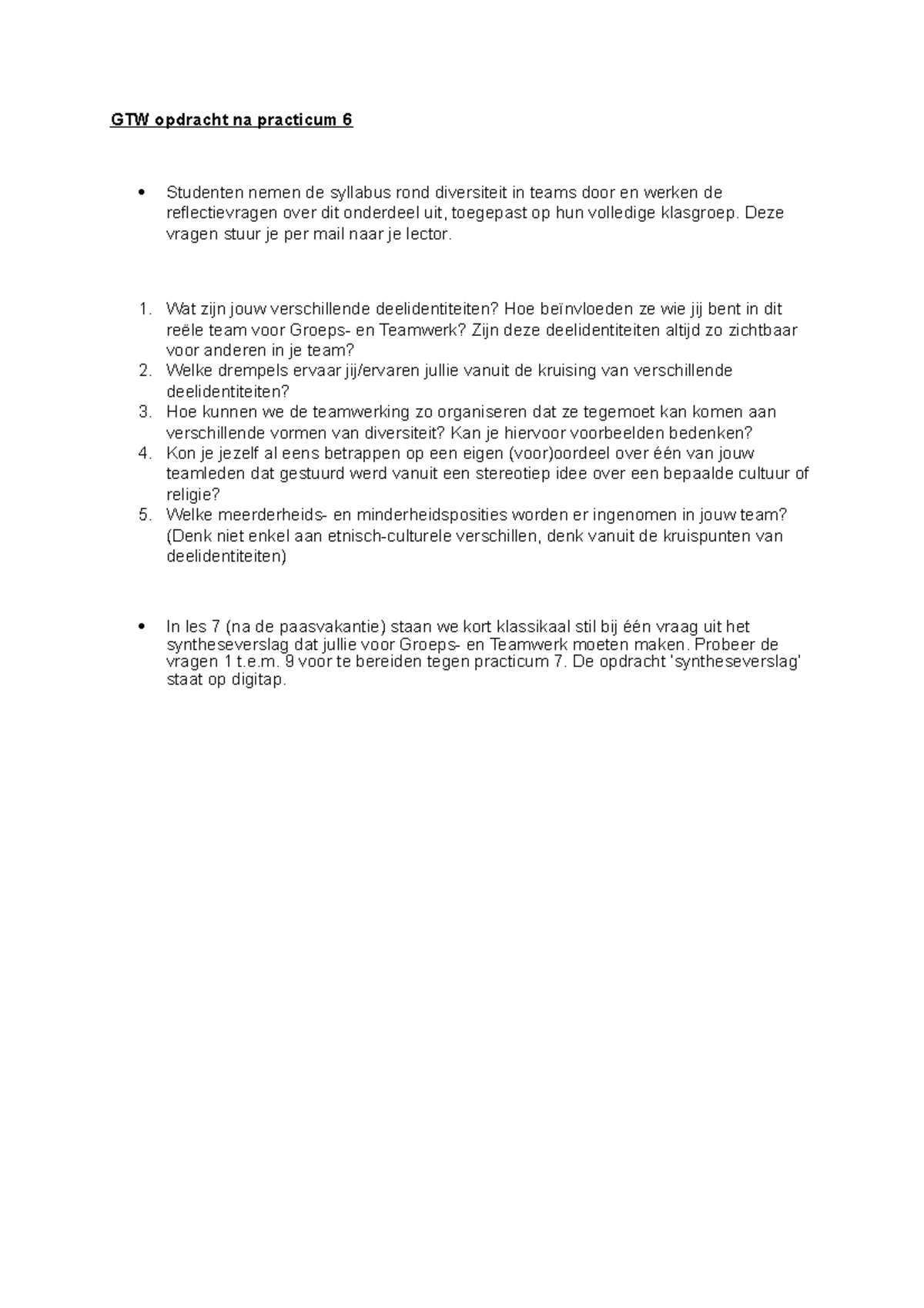 GTW opdracht na practicum 6 - Deze vragen stuur je per mail naar je ...