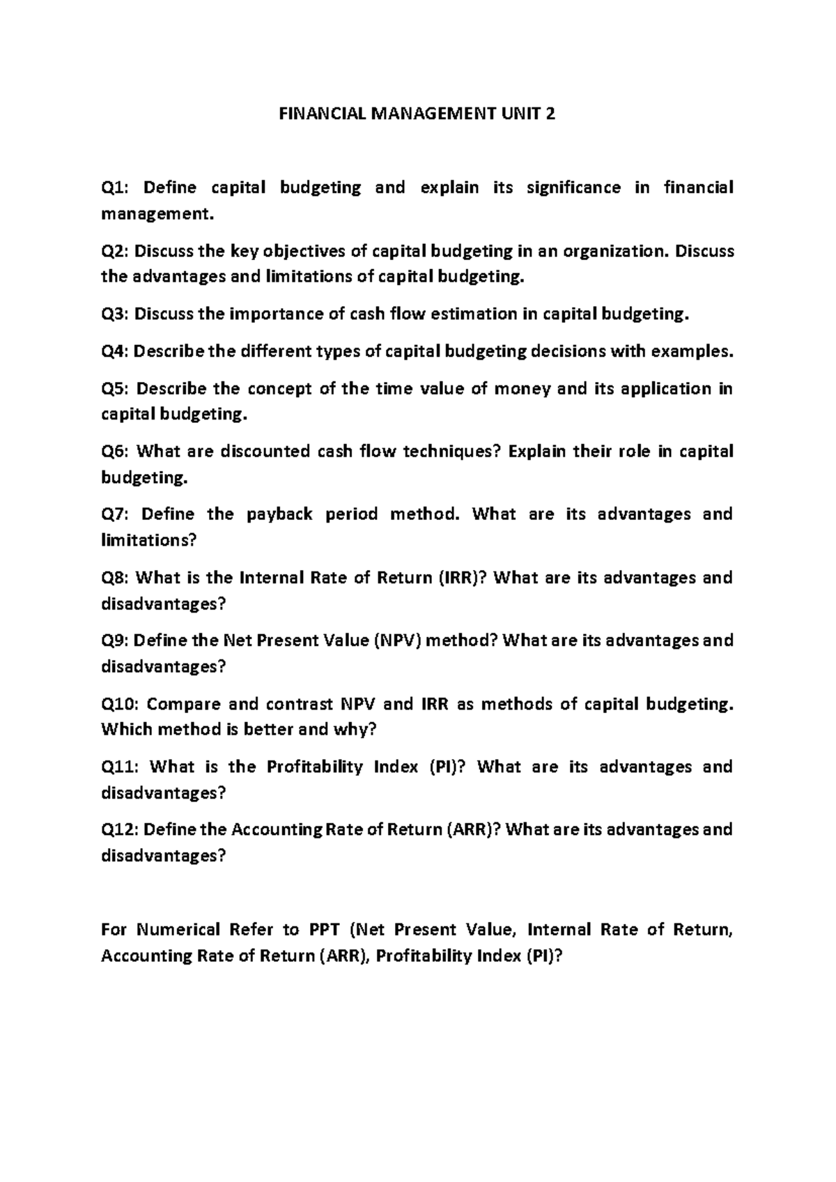 Financial Management UNIT 2 Assignment Question - FINANCIAL MANAGEMENT ...