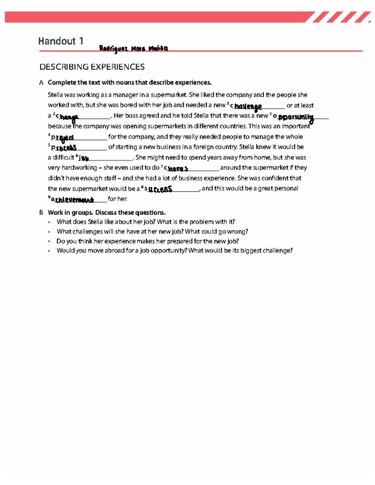 Describing experiencessuyodedescriptor - Handout 1 DESCRIBING ...
