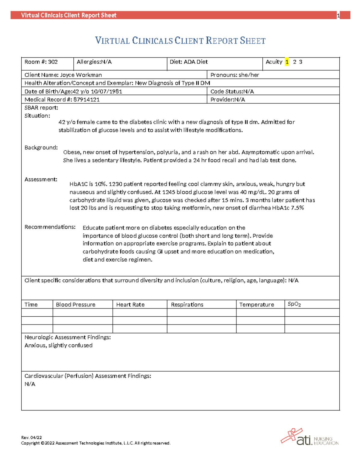 Swift River Med Surg 2(Doc) - Virtual Clinicals Client Report Sheet 1 ...