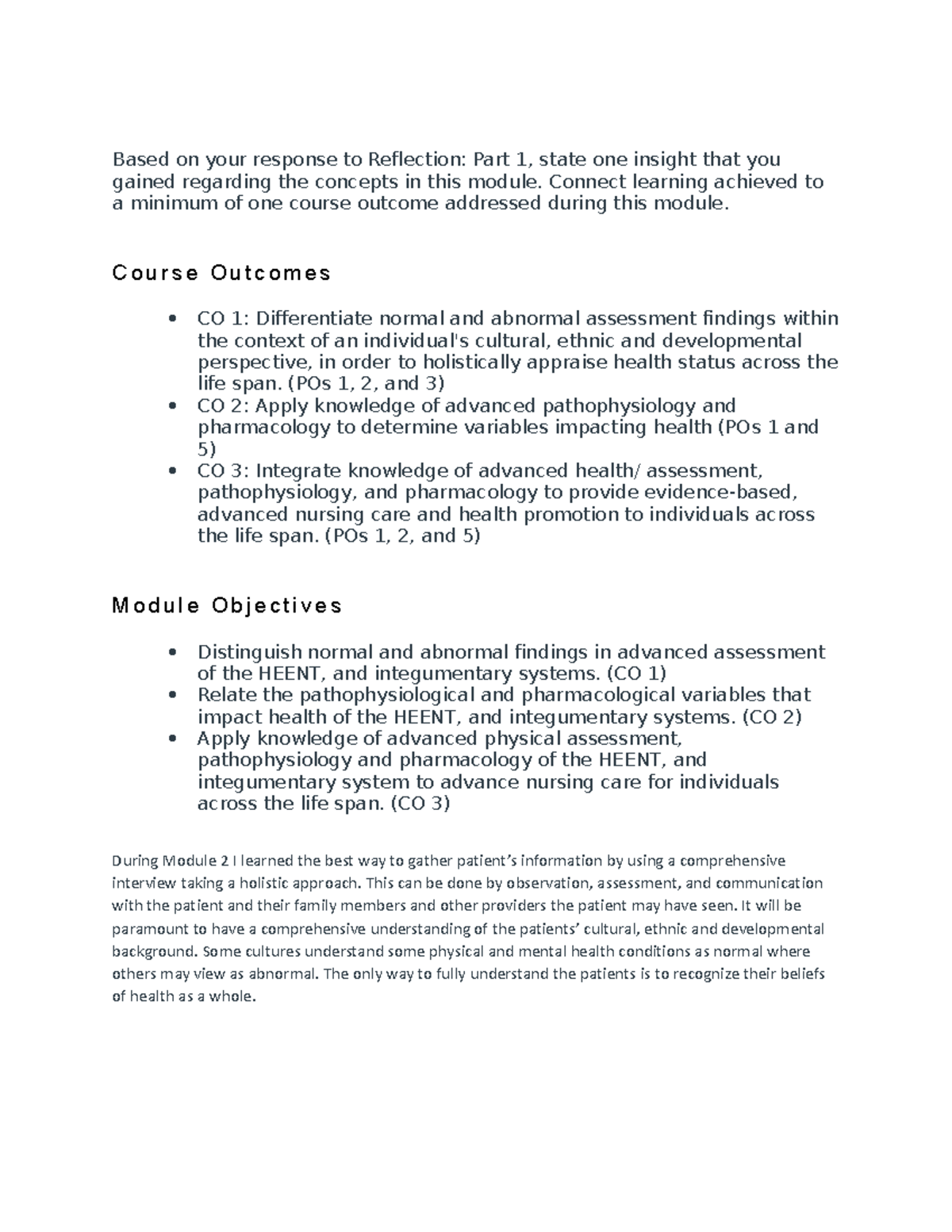 Module 2 reflections - Based on your response to Reflection: Part 1 ...