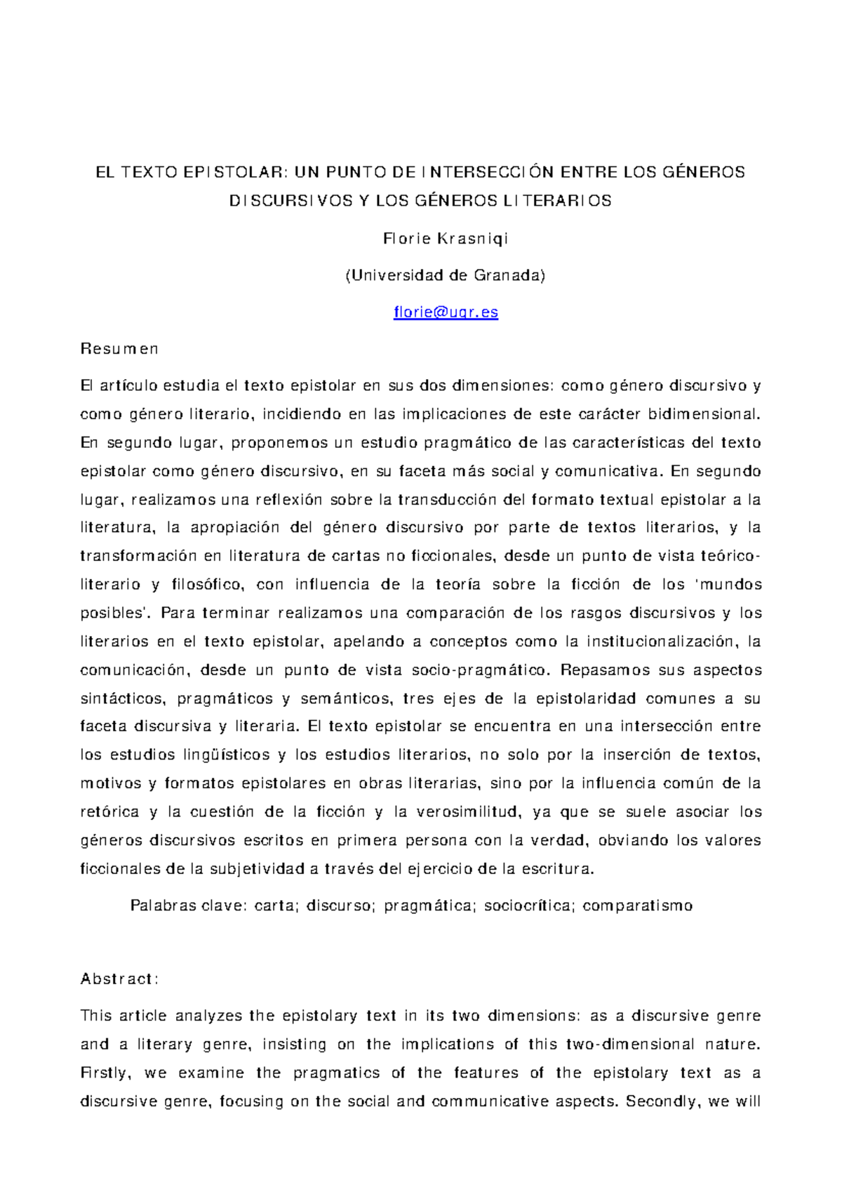 El texto epistolar - En segundo lugar, proponemos un estudio pragmático ...