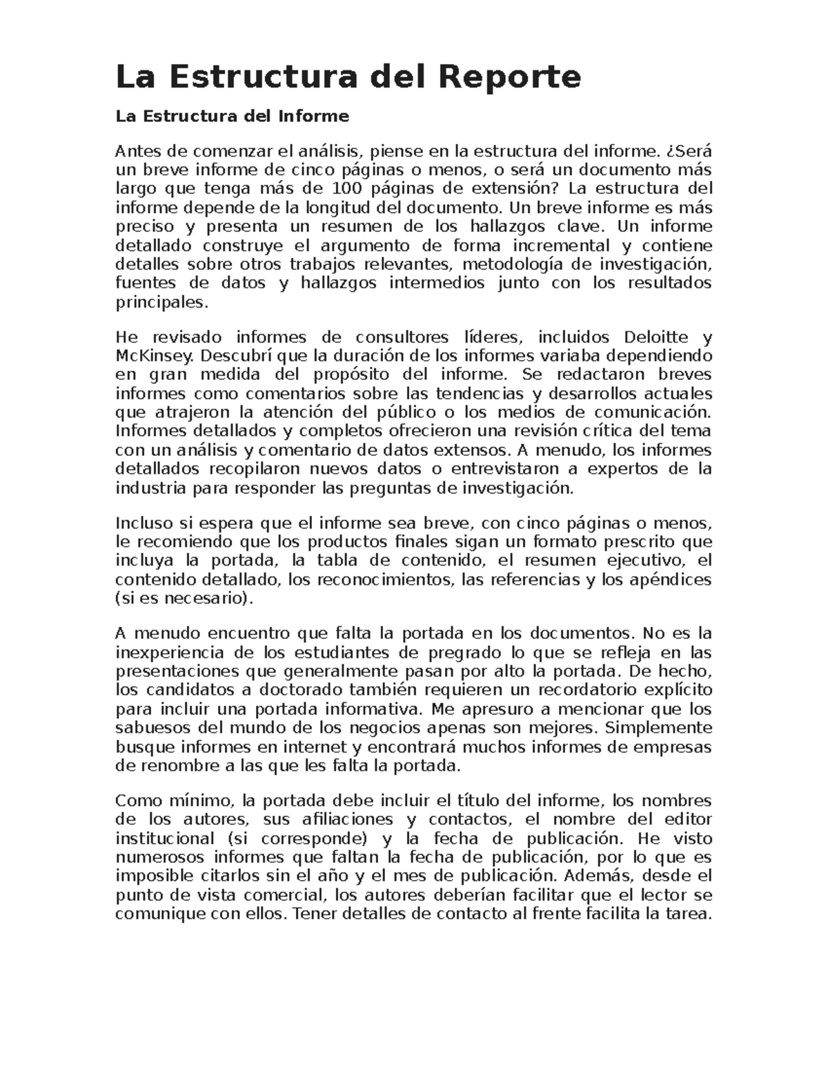 La Estructura del Reporte - ¿Será un breve informe de cinco páginas o ...