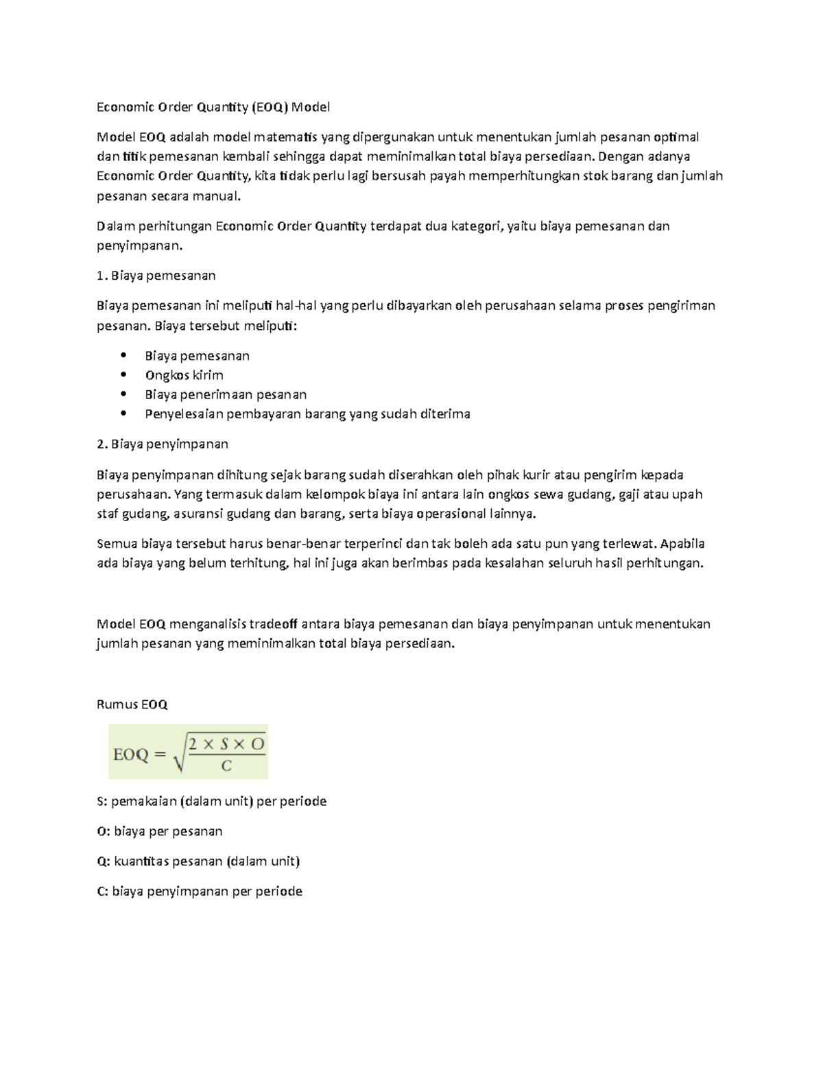 Mk presentasi - Manajemen - Economic Order Quantity (EOQ) Model Model ...