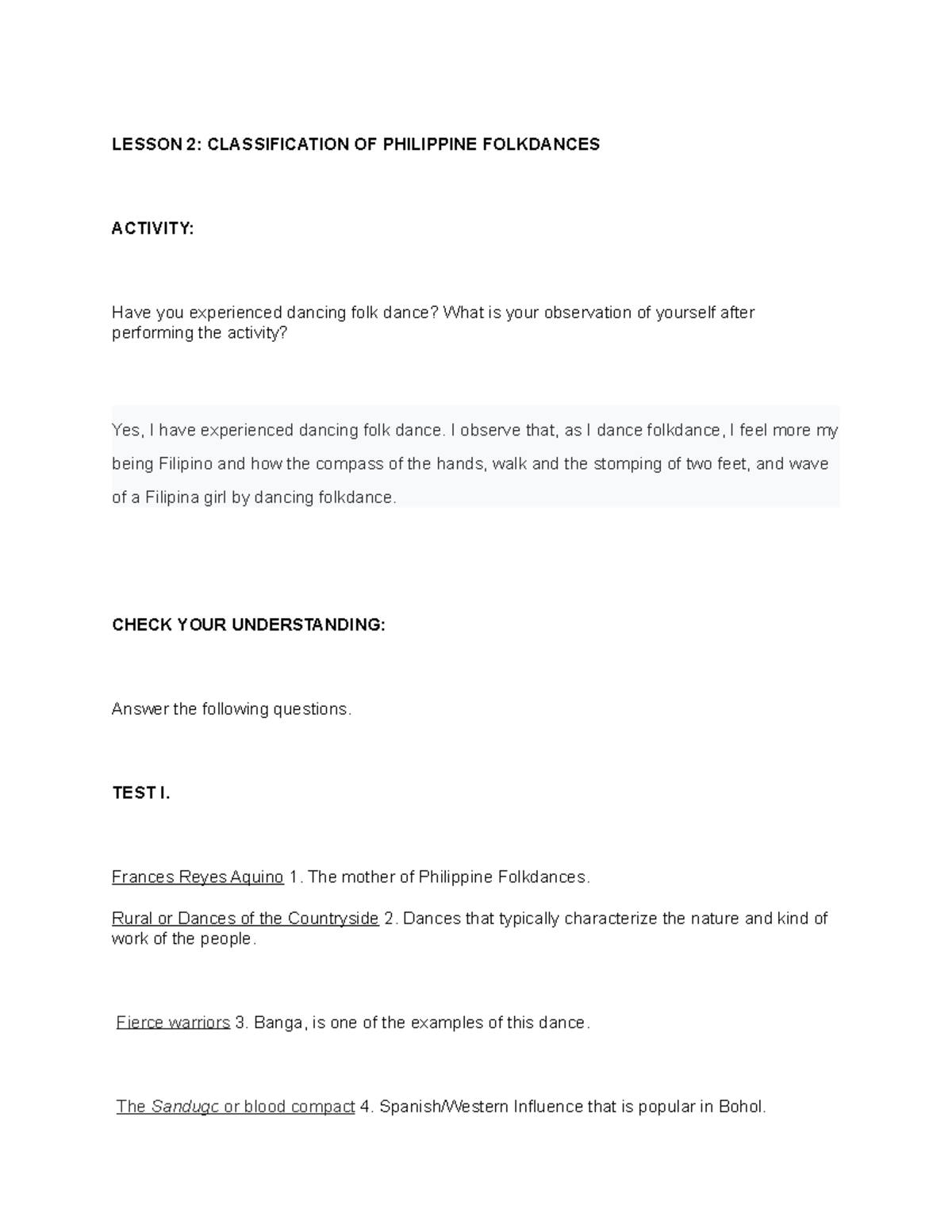 Lesson 4 - JC - 21 - LESSON 2: CLASSIFICATION OF PHILIPPINE FOLKDANCES ...