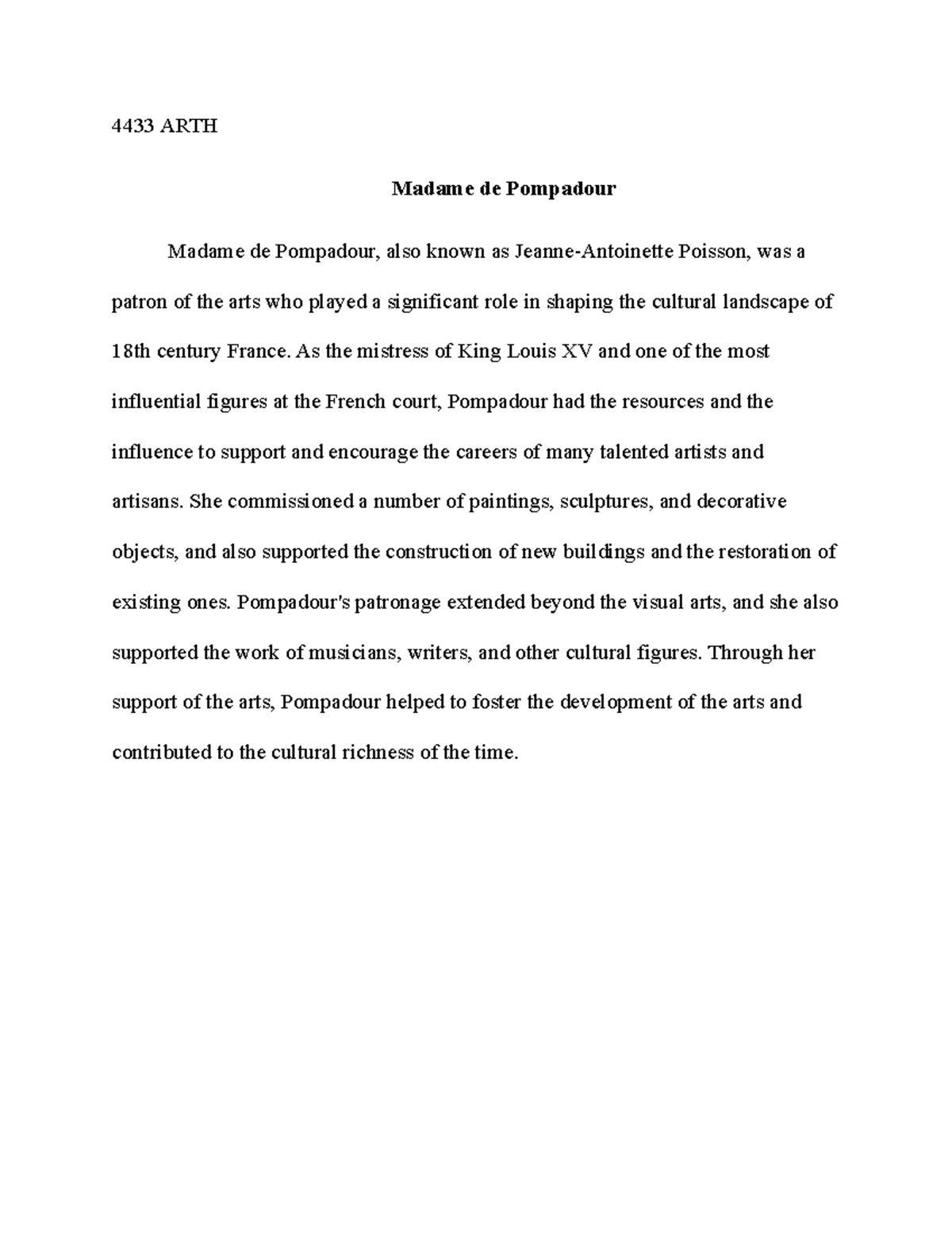 Madame de Pampadour 2 - lecture notes transcription - 4433 ARTH Madame ...