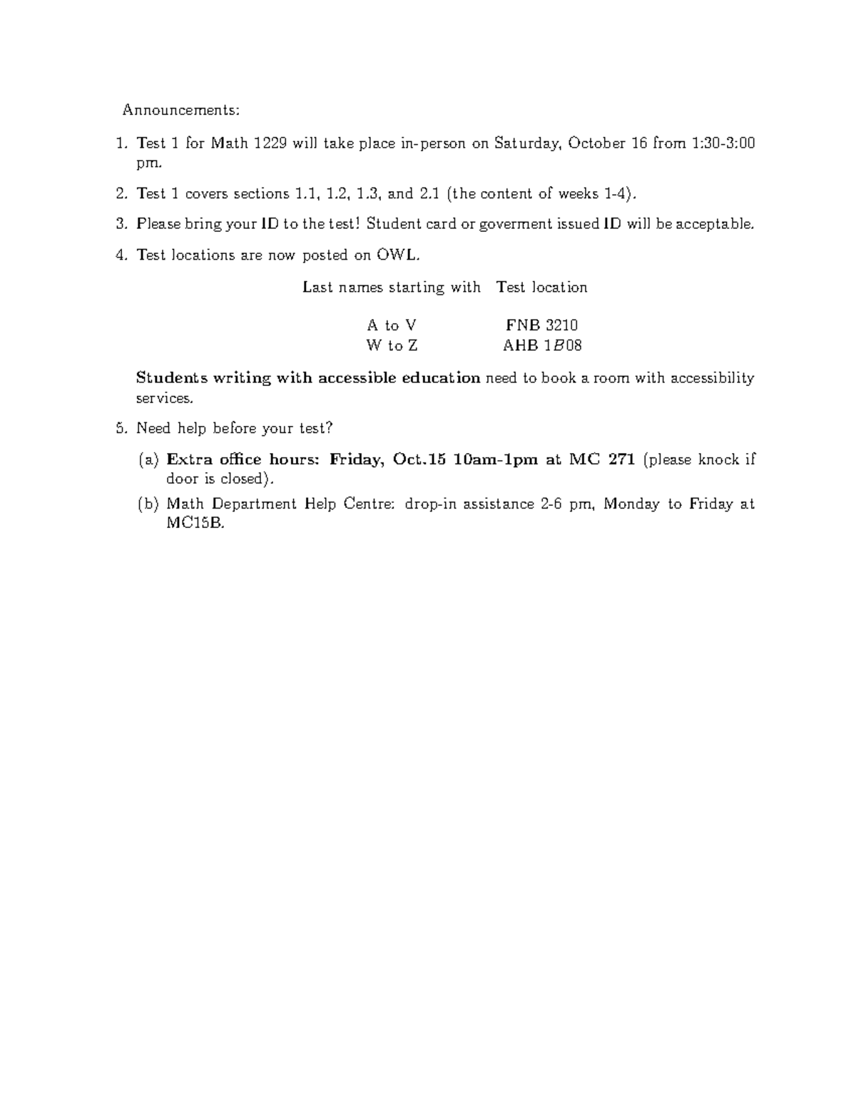 Week5 Practice Review Midterm 1 F - Announcements: Test 1 for Math 1229 ...