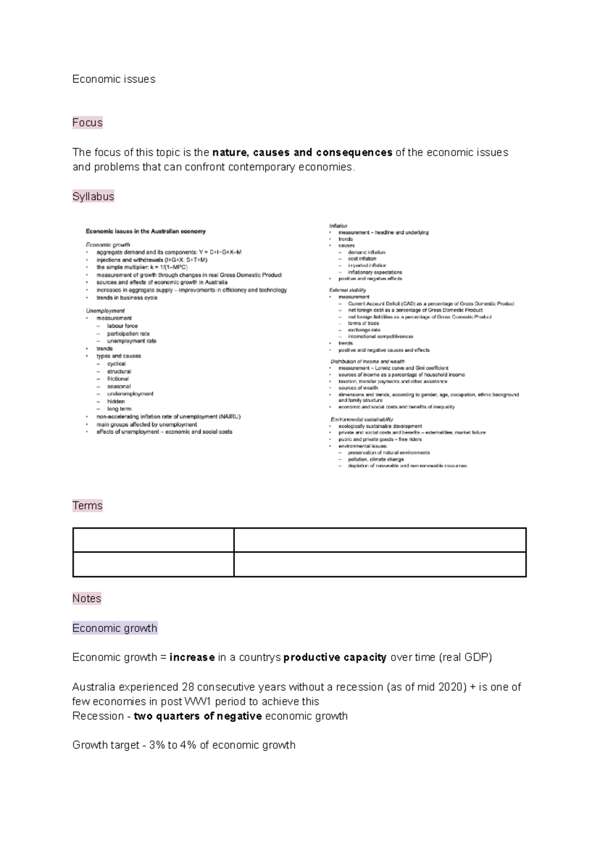 Economic issues - enjoy! - Economic issues Focus The focus of this ...