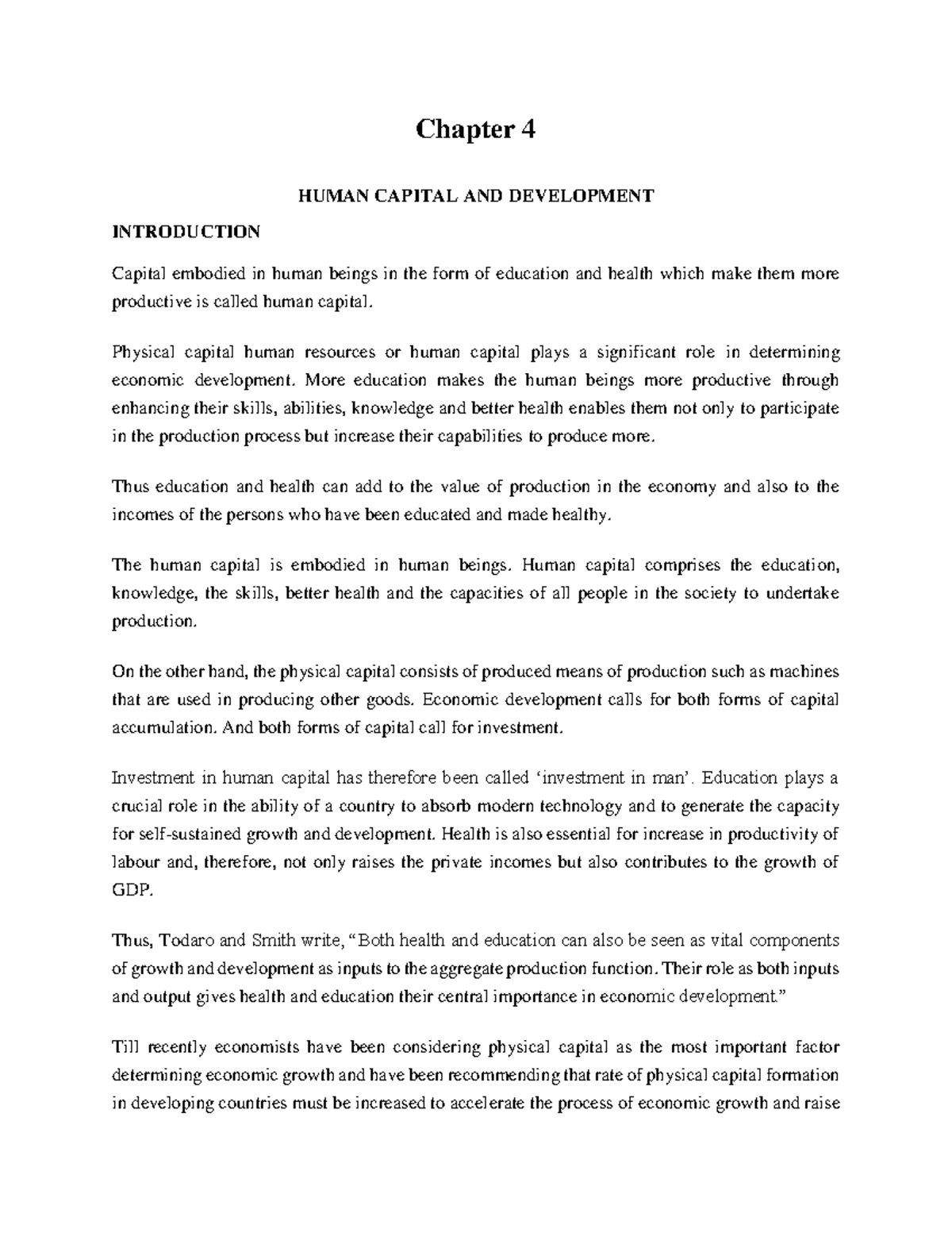 ECON Development 4A - Chapter 4 HUMAN CAPITAL AND DEVELOPMENT ...