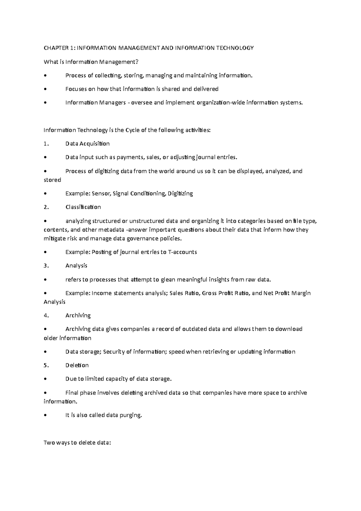 AIS 3 Notes - CHAPTER 1: INFORMATION MANAGEMENT AND INFORMATION ...