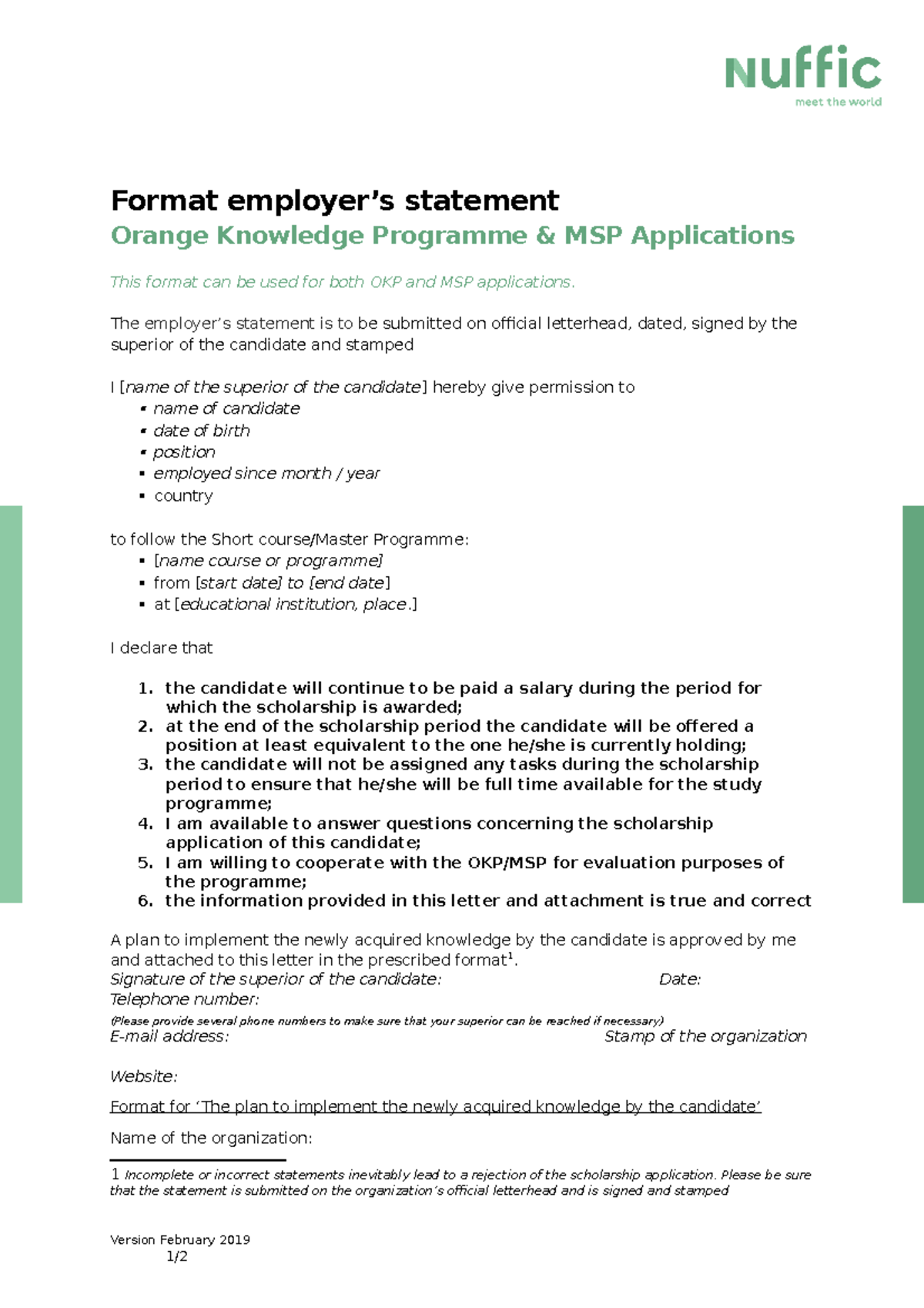 Fomat employers statement okp and msp programmes - Format employer’s ...