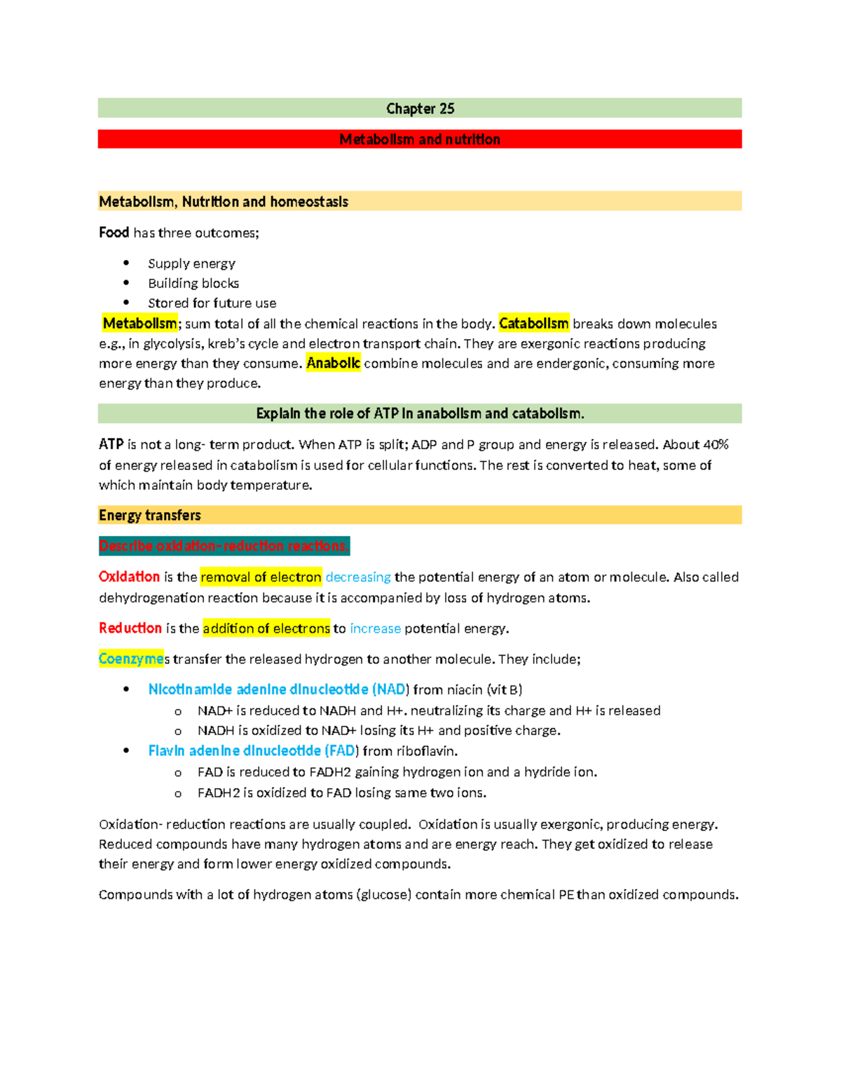 Chapter 25 - Chapter 25 Metabolism and nutrition Metabolism, Nutrition ...