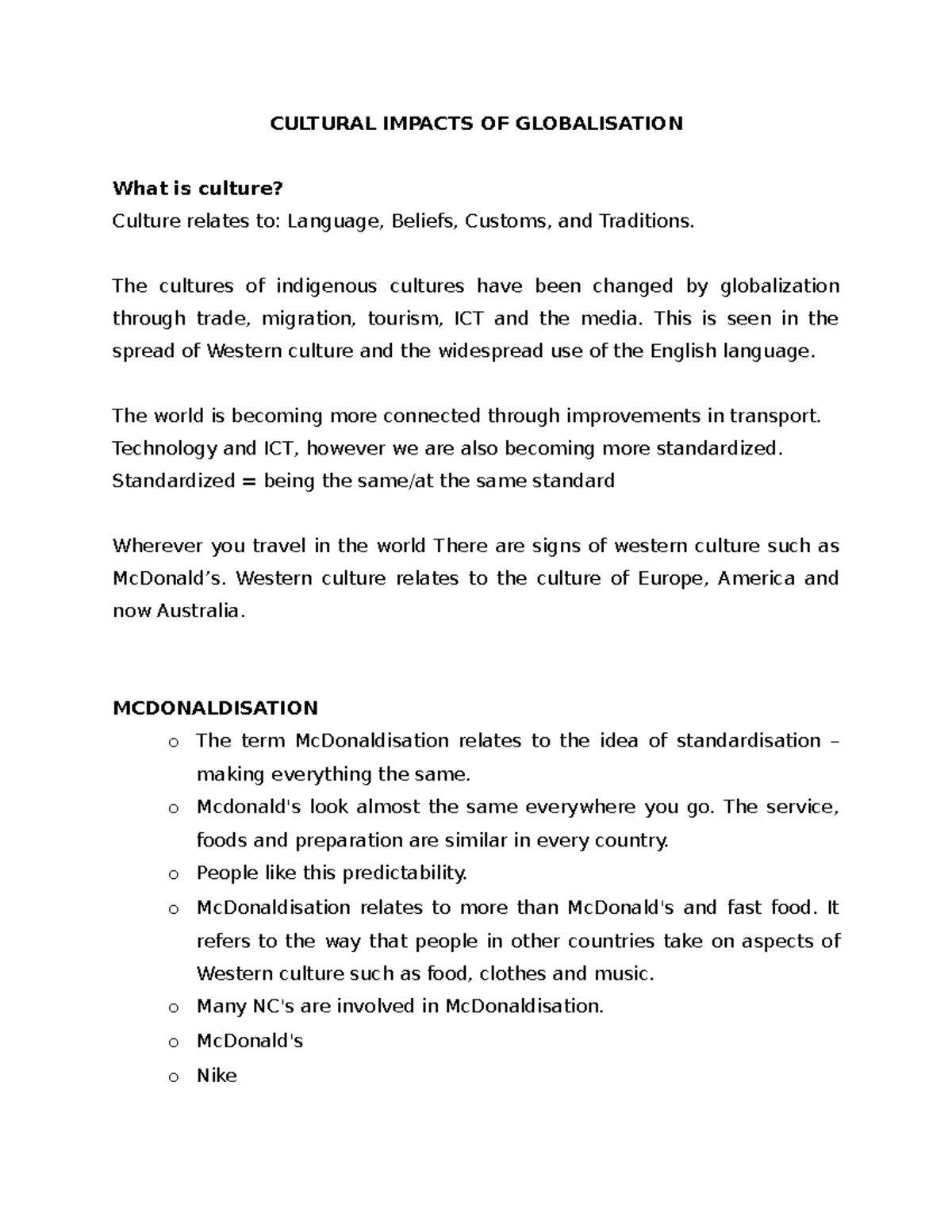 Cultural Impacts OF Globalisation - CULTURAL IMPACTS OF GLOBALISATION ...