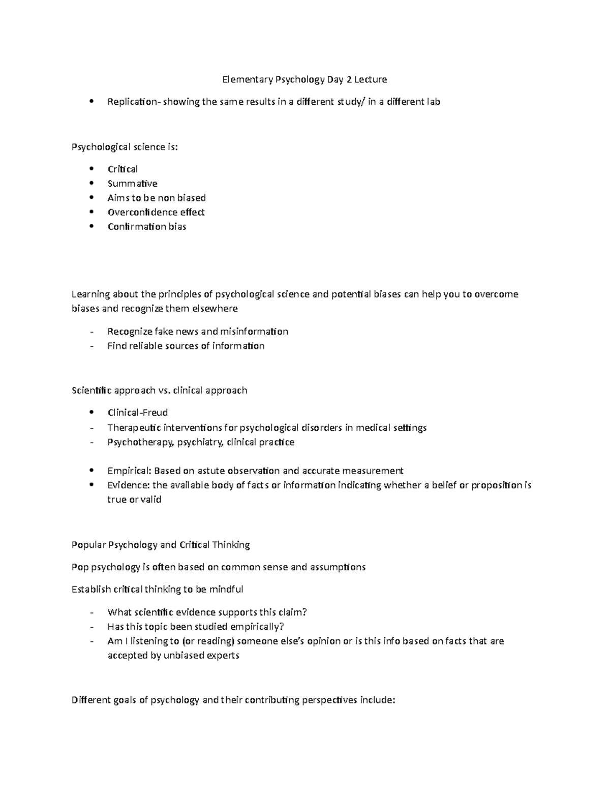 Elementary Psychology Day 2 Lecture - Elementary Psychology Day 2 ...