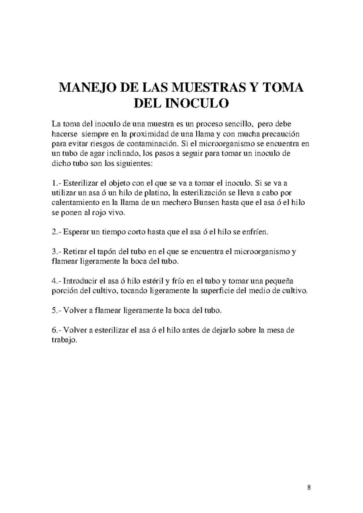 Toma inoculo - Toma de inoculación - 8 MANEJO DE LAS MUESTRAS Y TOMA ...