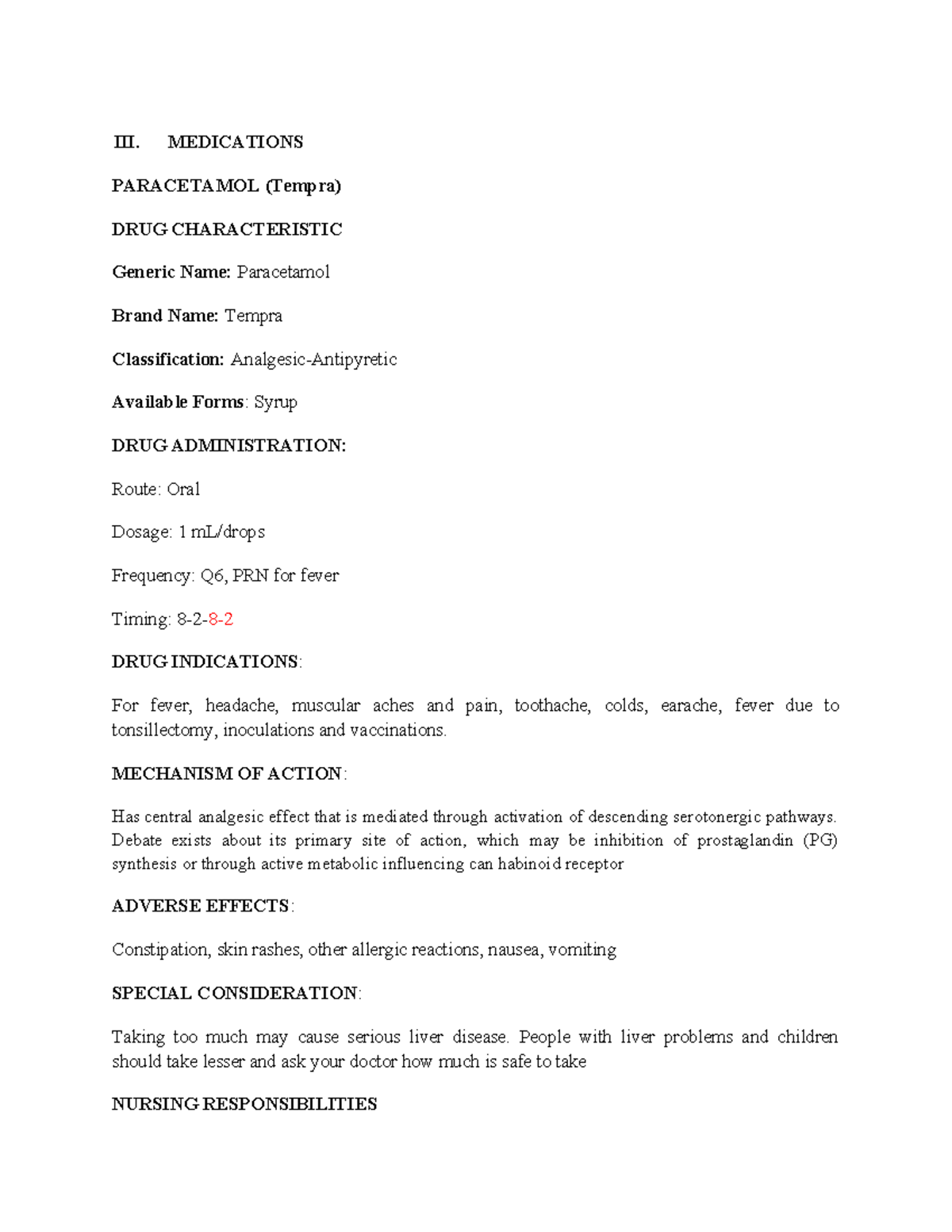 Drug-study - Case Study - Drug Study - III. MEDICATIONS PARACETAMOL ...