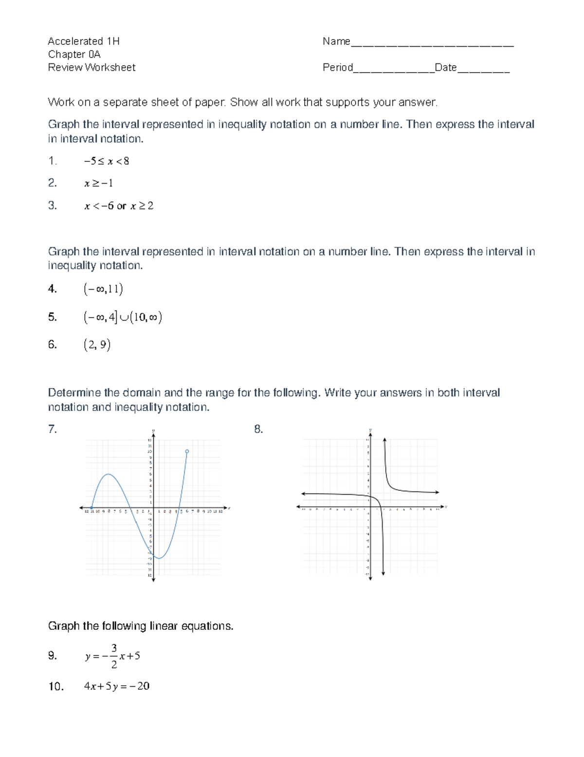 Math - Accelerated 1H Name____________________________ Chapter 0A ...