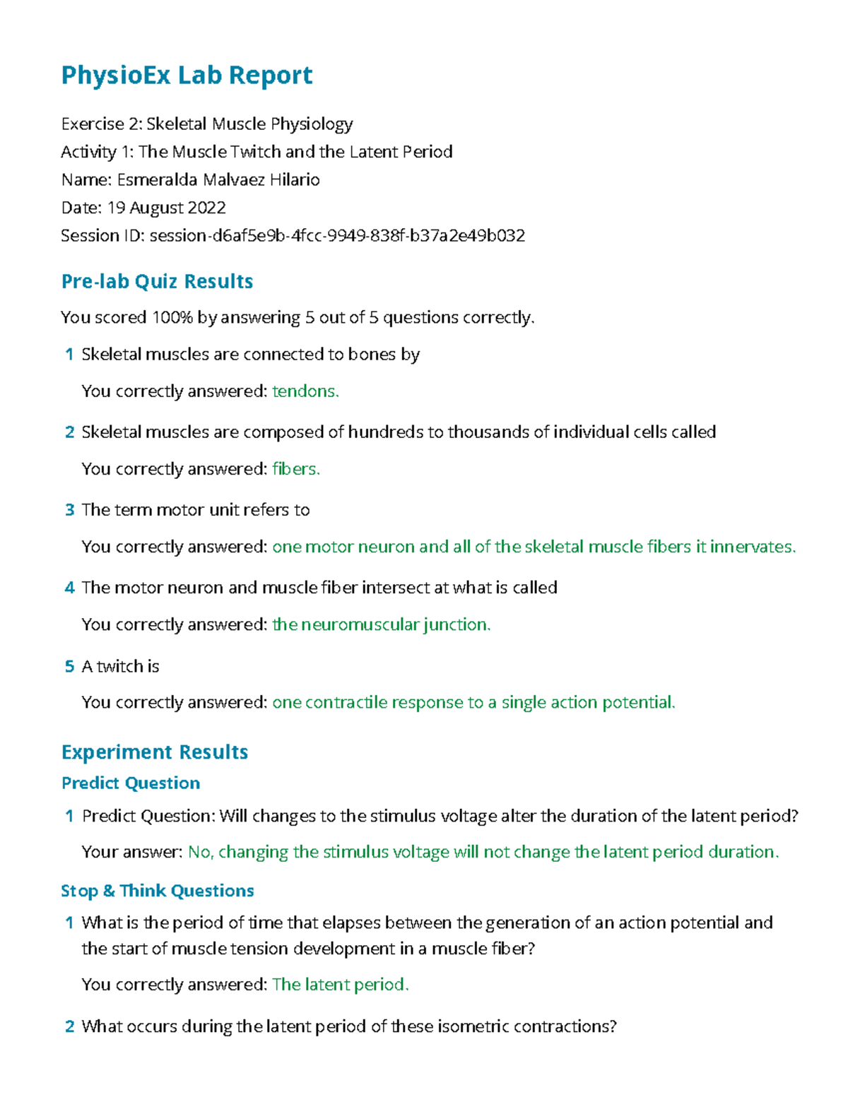 Physio Ex Exercise 2 Activity 1 - PhysioEx Lab Report Exercise 2 ...