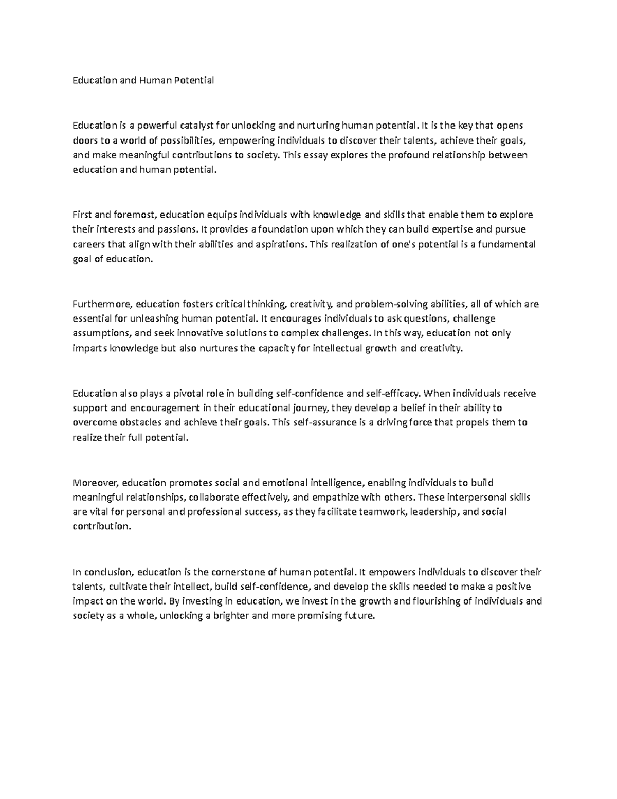 Education and Human Potential - Education and Human Potential Education ...