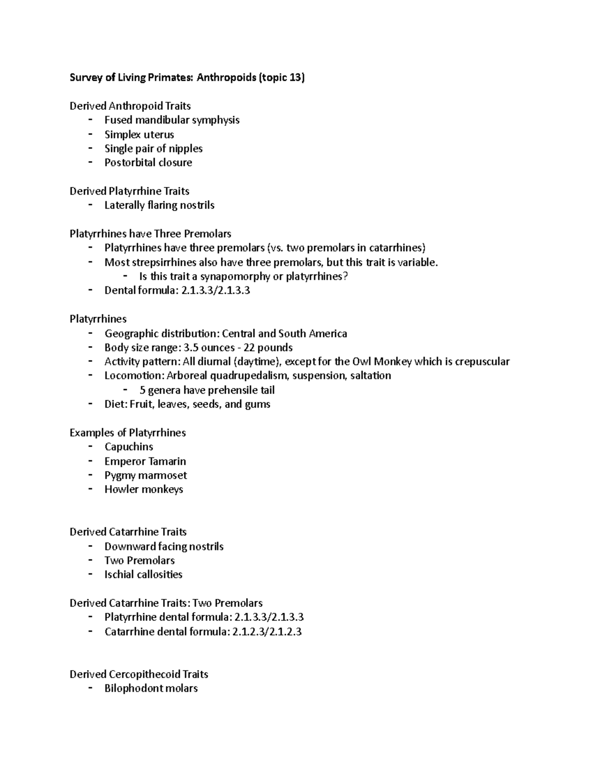 Anthro notes 11 - Lecture 11 is about Primate Origins. - Survey of ...