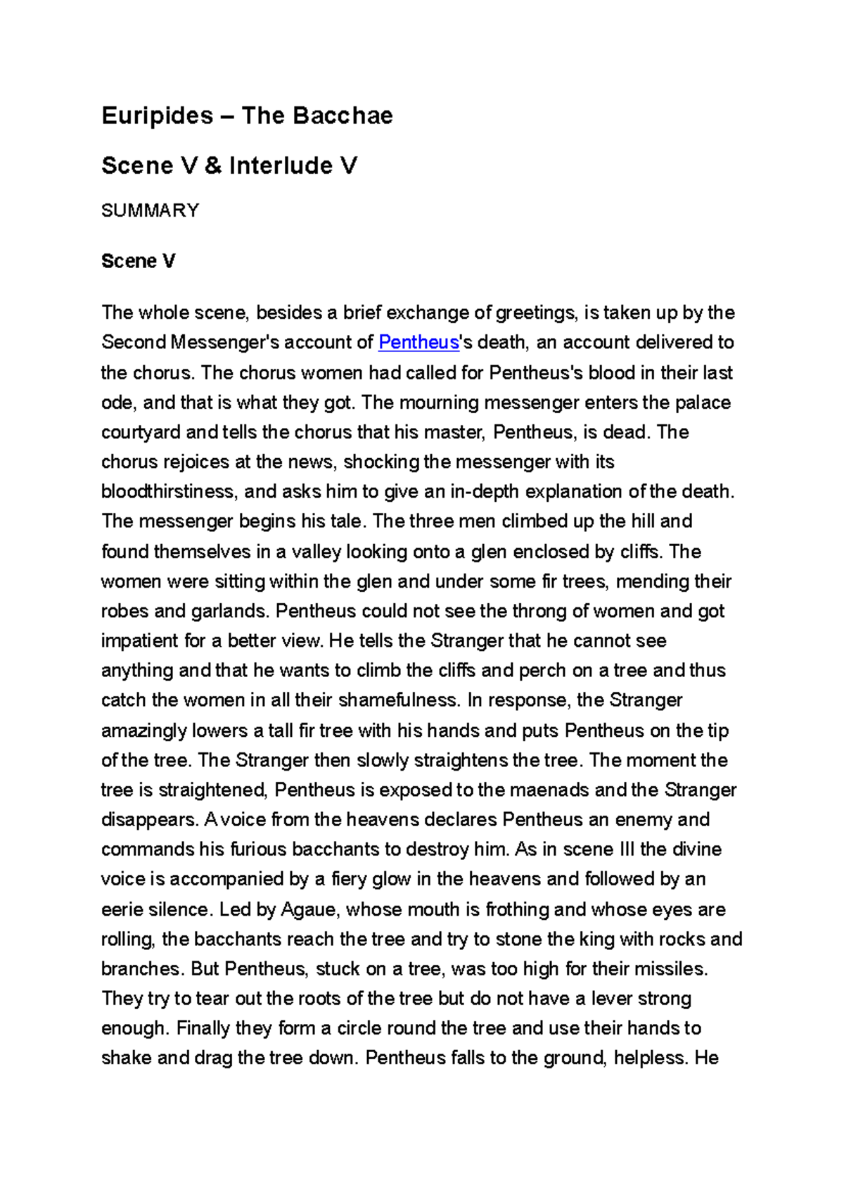 Euripides - The Bacchae - Summary and analysis scene 5 - Euripides ...