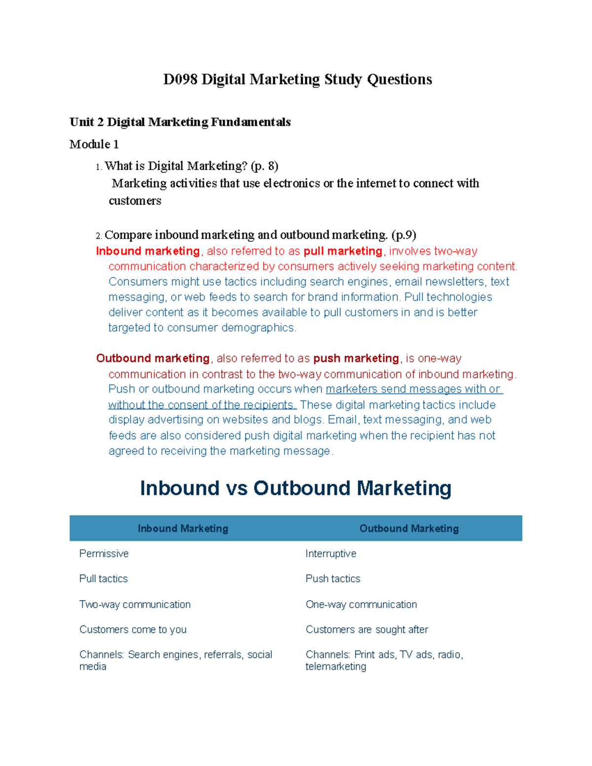 Digital Marketing Study Guide - D098 Digital Marketing Study Questions ...