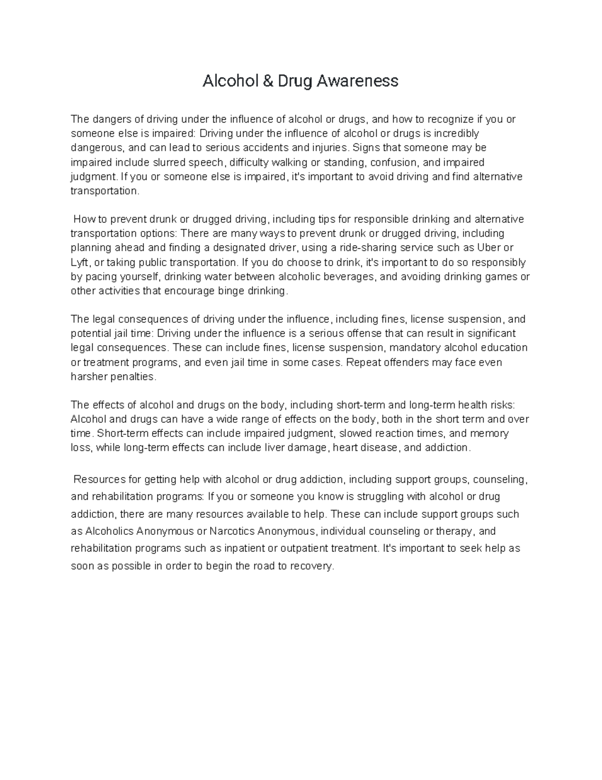 Alcohol and drug awareness - Alcohol & Drug Awareness The dangers of ...