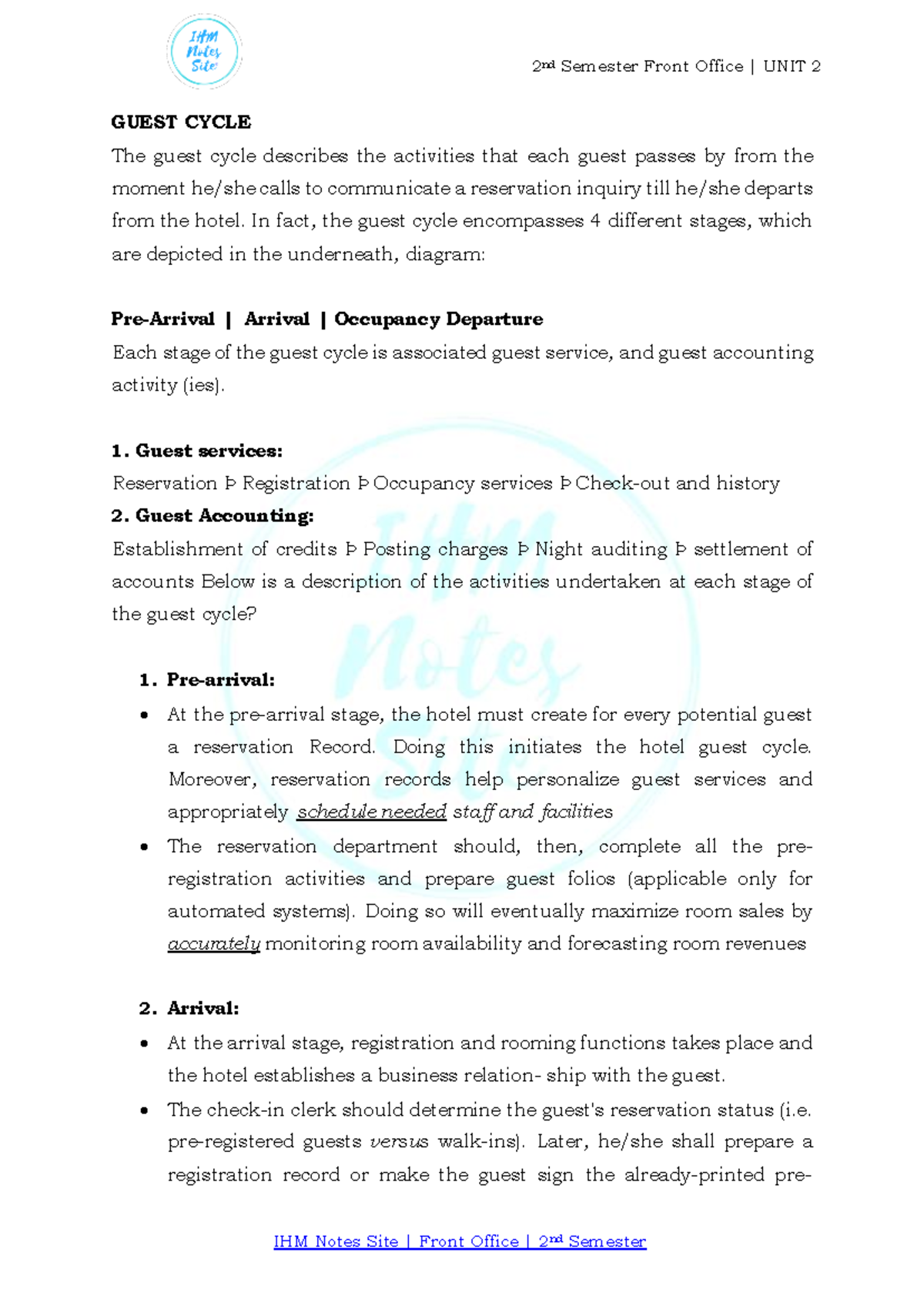 Ch-2 Guest Cycle - GUEST CYCLE The guest cycle describes the activities ...