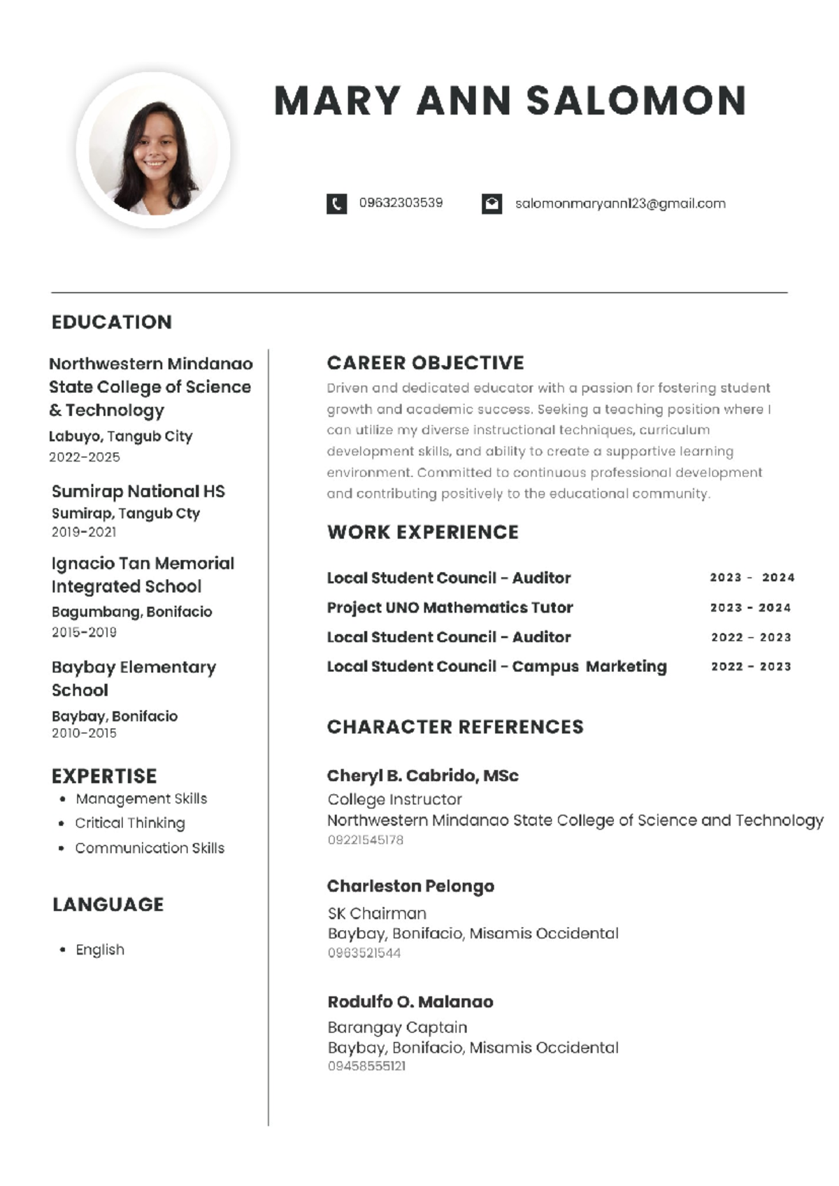 Cv JEEP 2 ANN - Cover letter - MARY ANN SALOMON 09632303539 EDUCATION ...