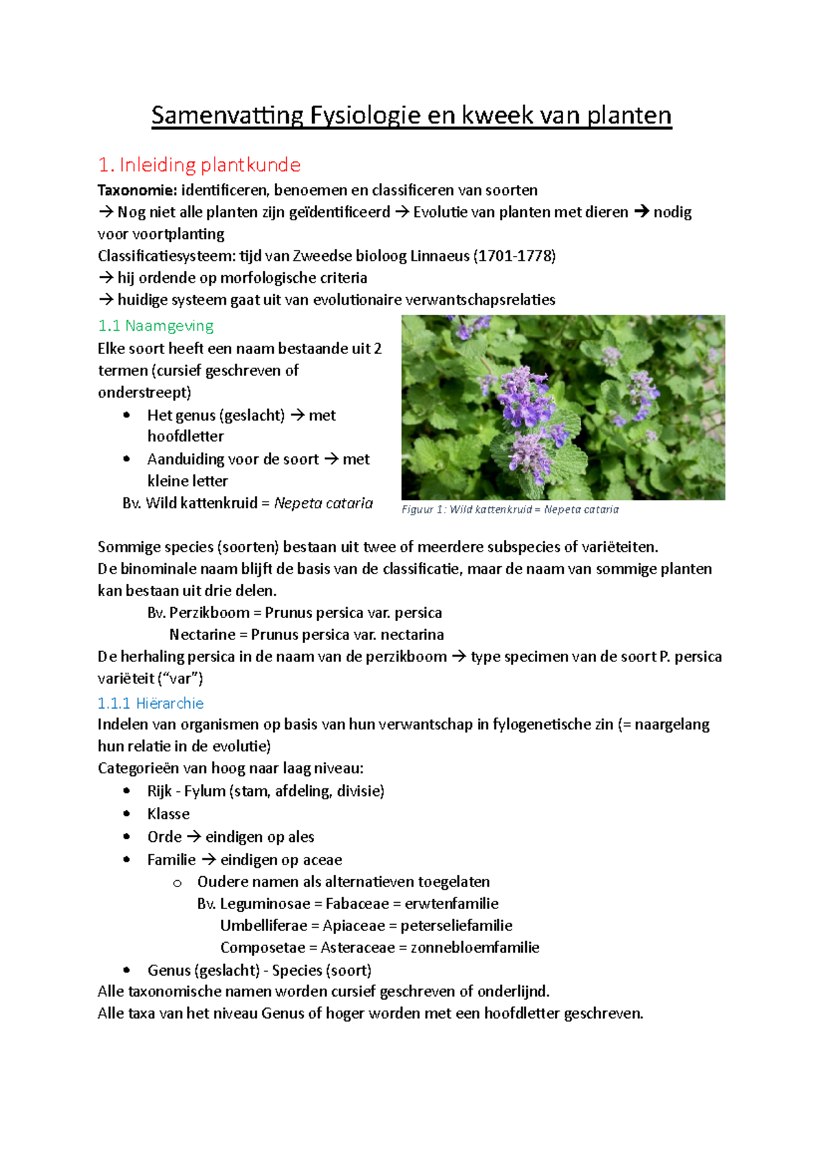 Samenvatting Fysiologie en kweek van planten - Inleiding plantkunde ...