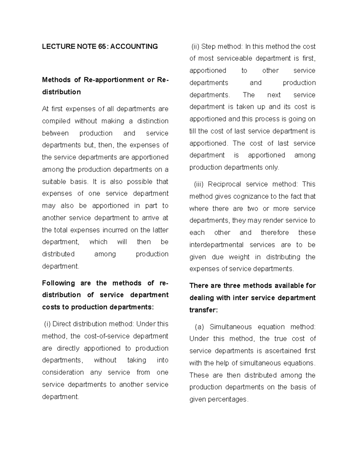 Lecture Note 65 Accounting - LECTURE NOTE 65: ACCOUNTING Methods of Re ...