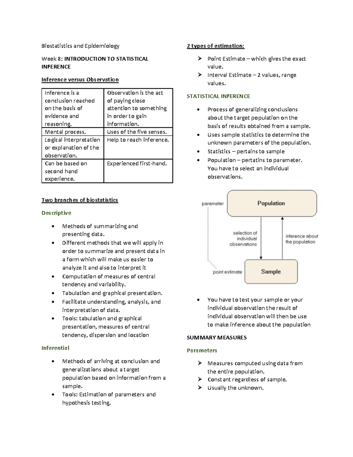 BIOE- Midterms - Notes - Biostatistics and Epidemiology Week 8 ...