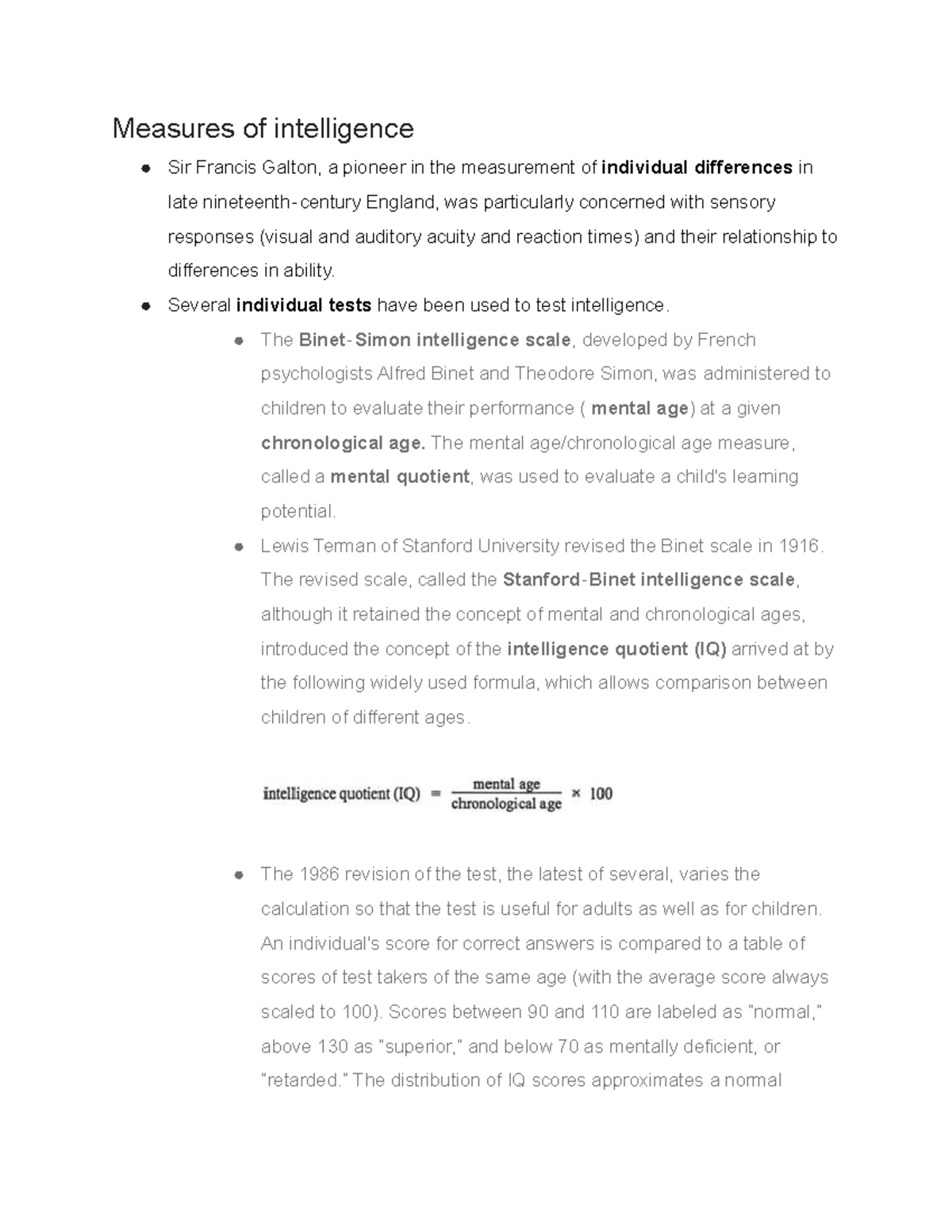 Measures of intelligence - Several individual tests have been used to ...