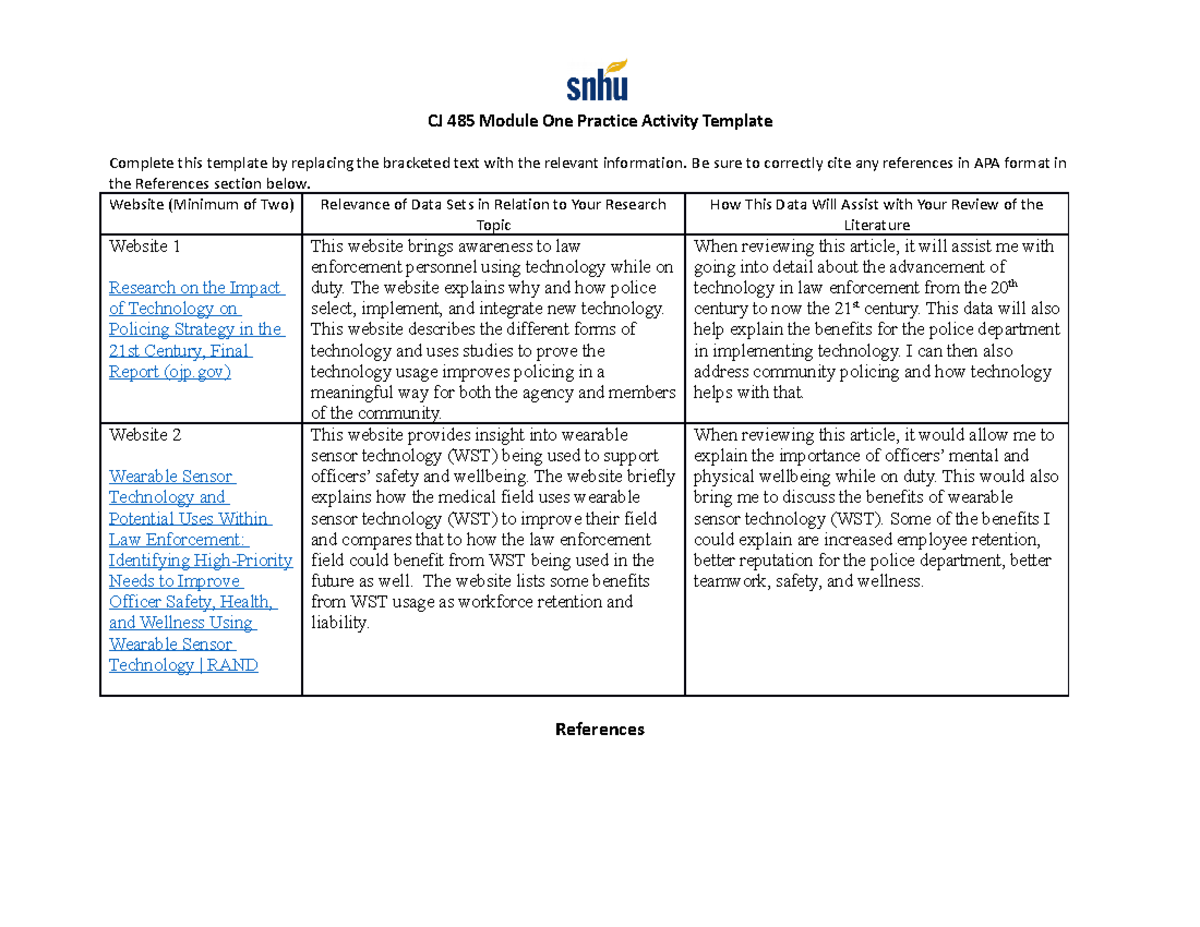 CJ 485 Module One Practice Activity Template - CJ 485 Module One ...