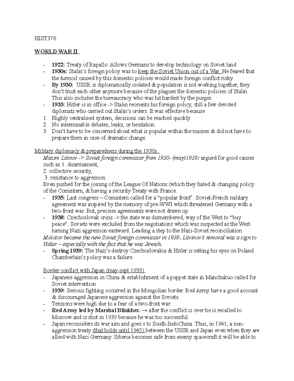 HIST378 Final Exam Notes WWII - Stalin's Death - HIST WORLD WAR II 1922 ...