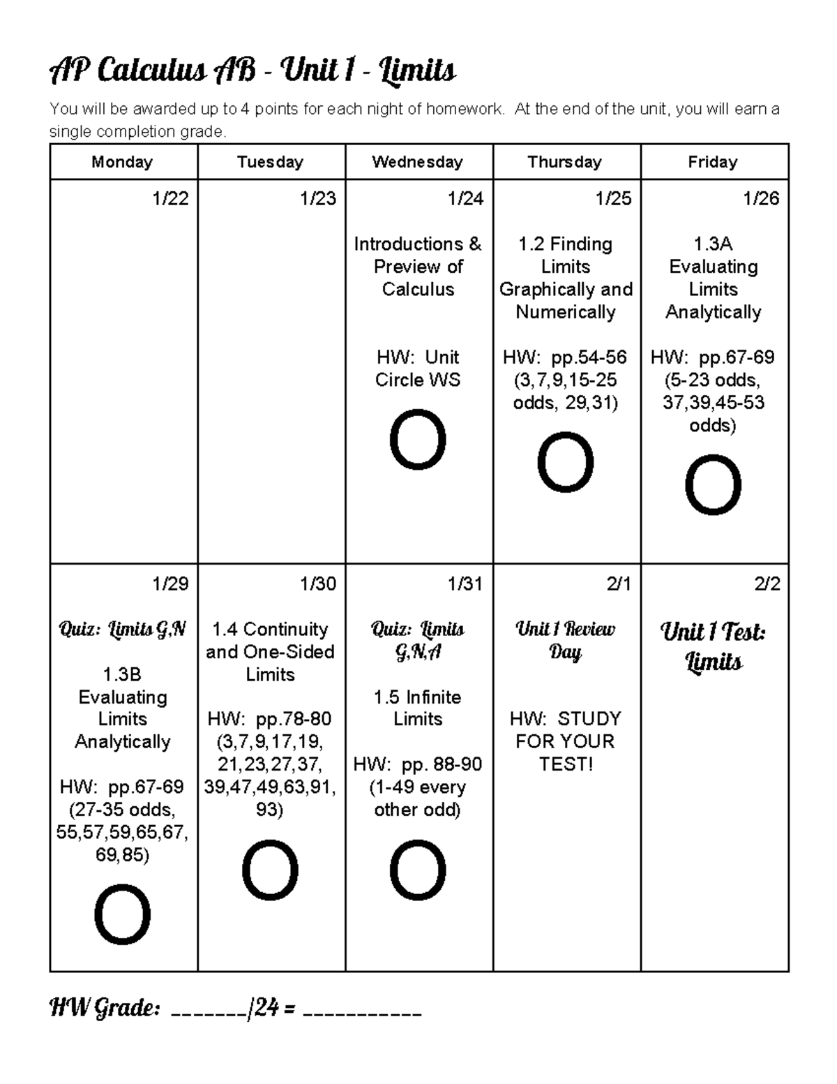 Unit 1 calendar - limits - s18 - AP Calculus AB - Unit 1 - Limits You ...