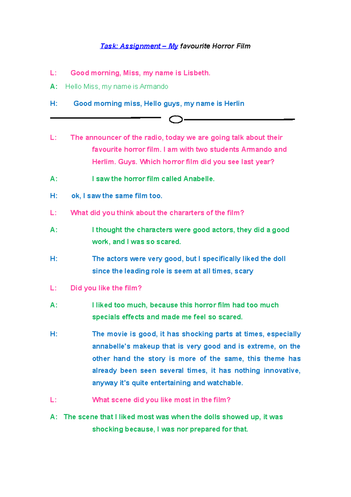 Historia DE Terror-Task: Assignment – My favorite horror film - Task ...