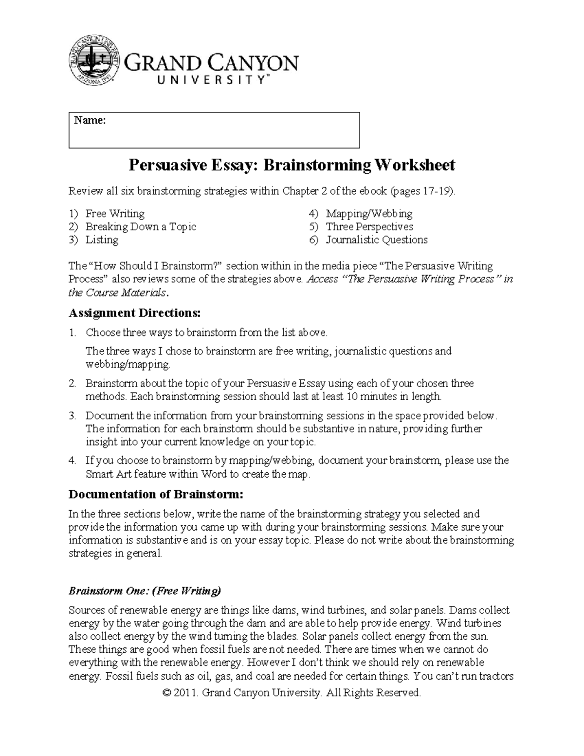 PHI105 T2 Brainstorming Worksheet 12 8 2020 - Name: Persuasive Essay ...